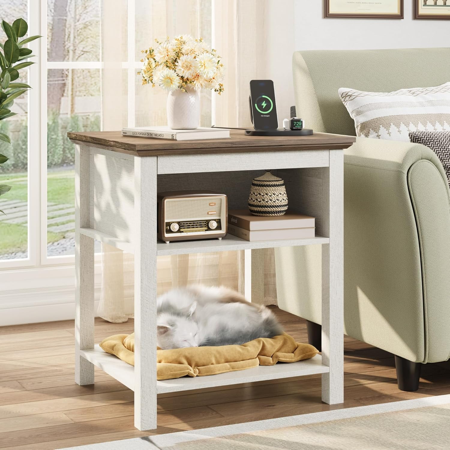 Rresyet Sliding Side Table with Charging Station, 21" End Table ...