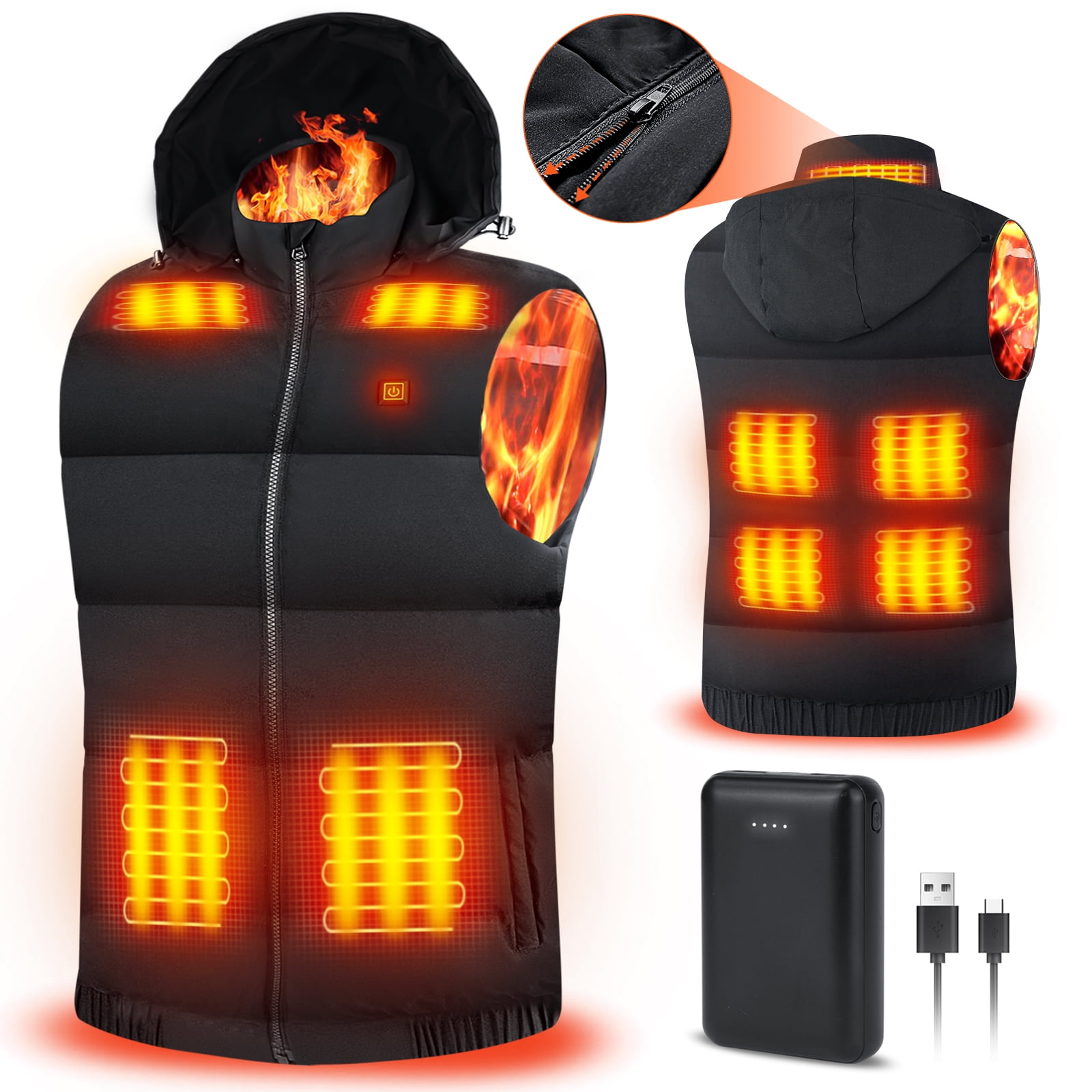 Rrtizan Heated Hoodie Vest, Mens & Womens, 10000mAh Rechargeable ...