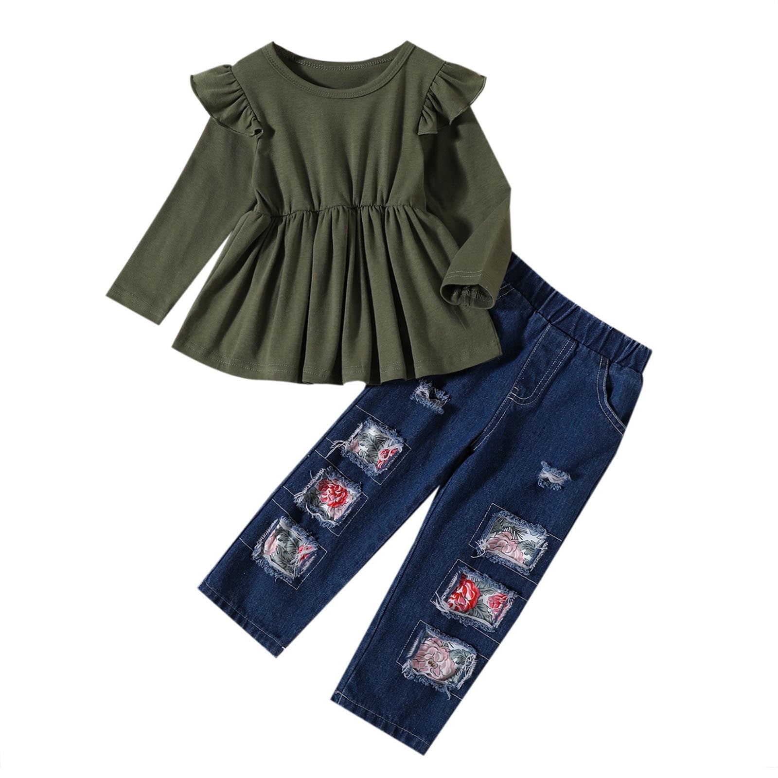 Rrunsv 2pcs Baby Girl Clothes Outfit Sets Floral Print Long Sleeve Top ...