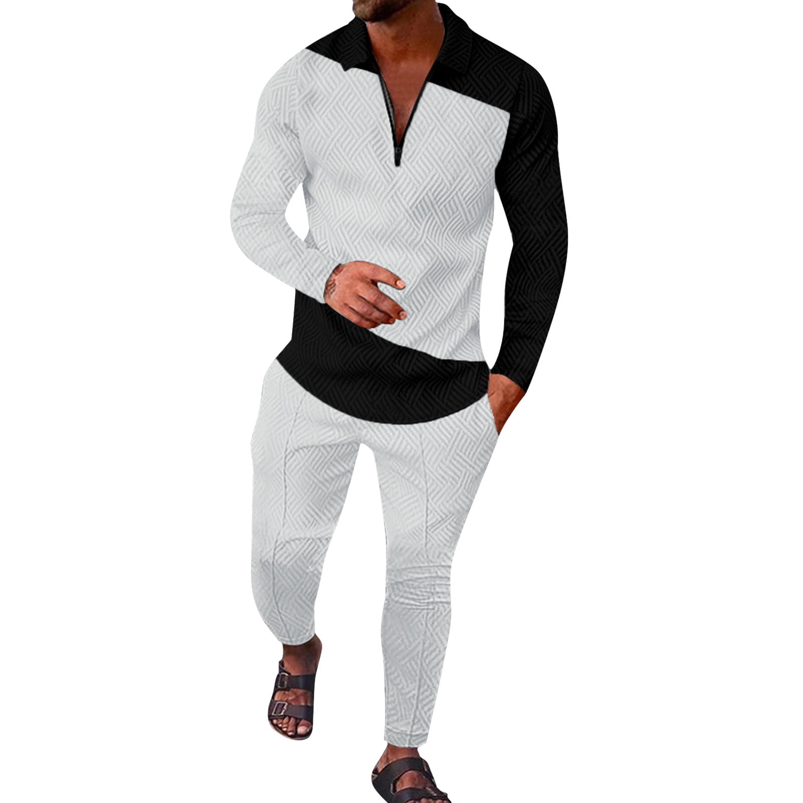 Rrunsv Men's Summer Beach Outfits 2 Piece Long Sleeve Shirts and Pants ...