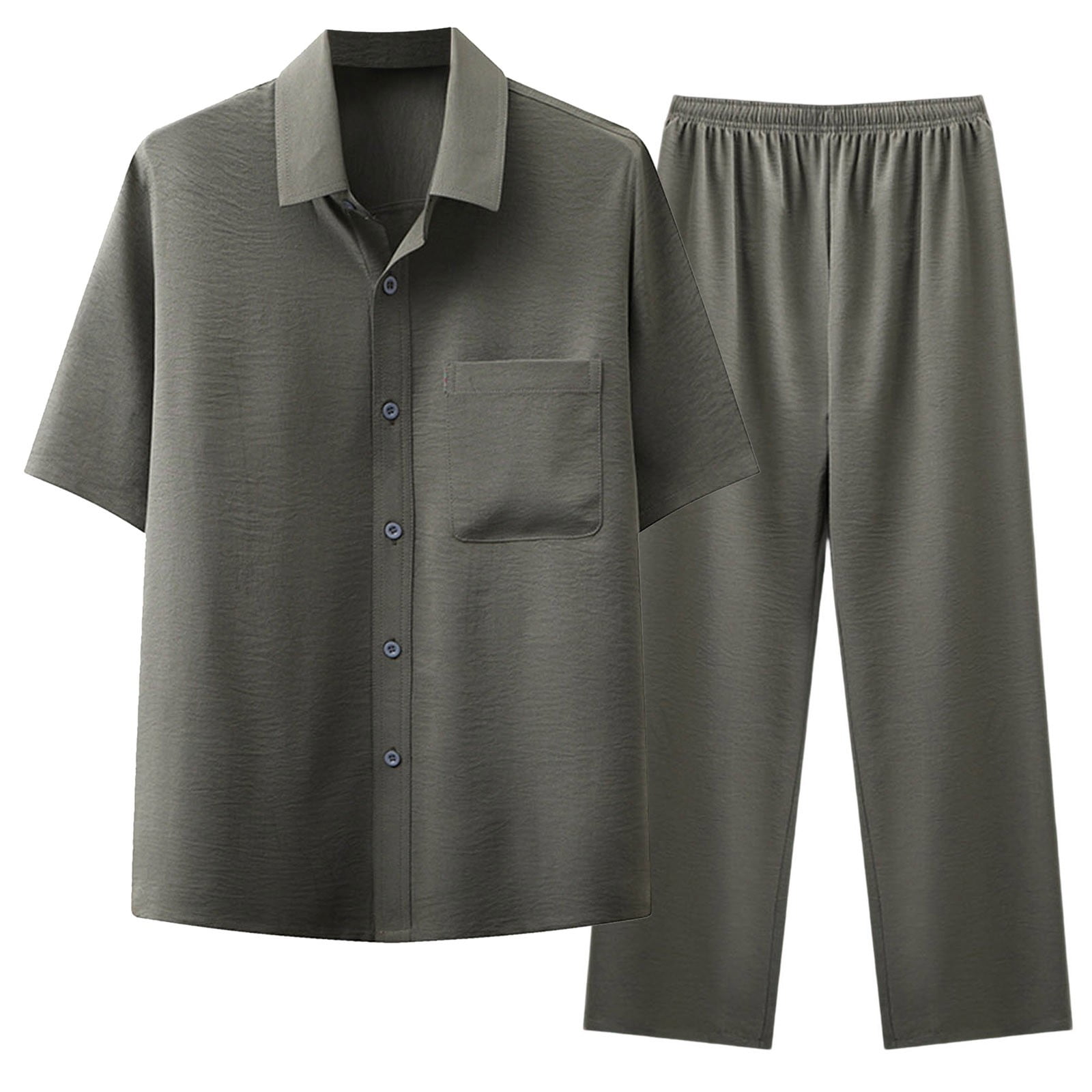 Rrunsv Mens Matching Set Men Linen Sets Outfits 2 Piece Short Sleeve ...