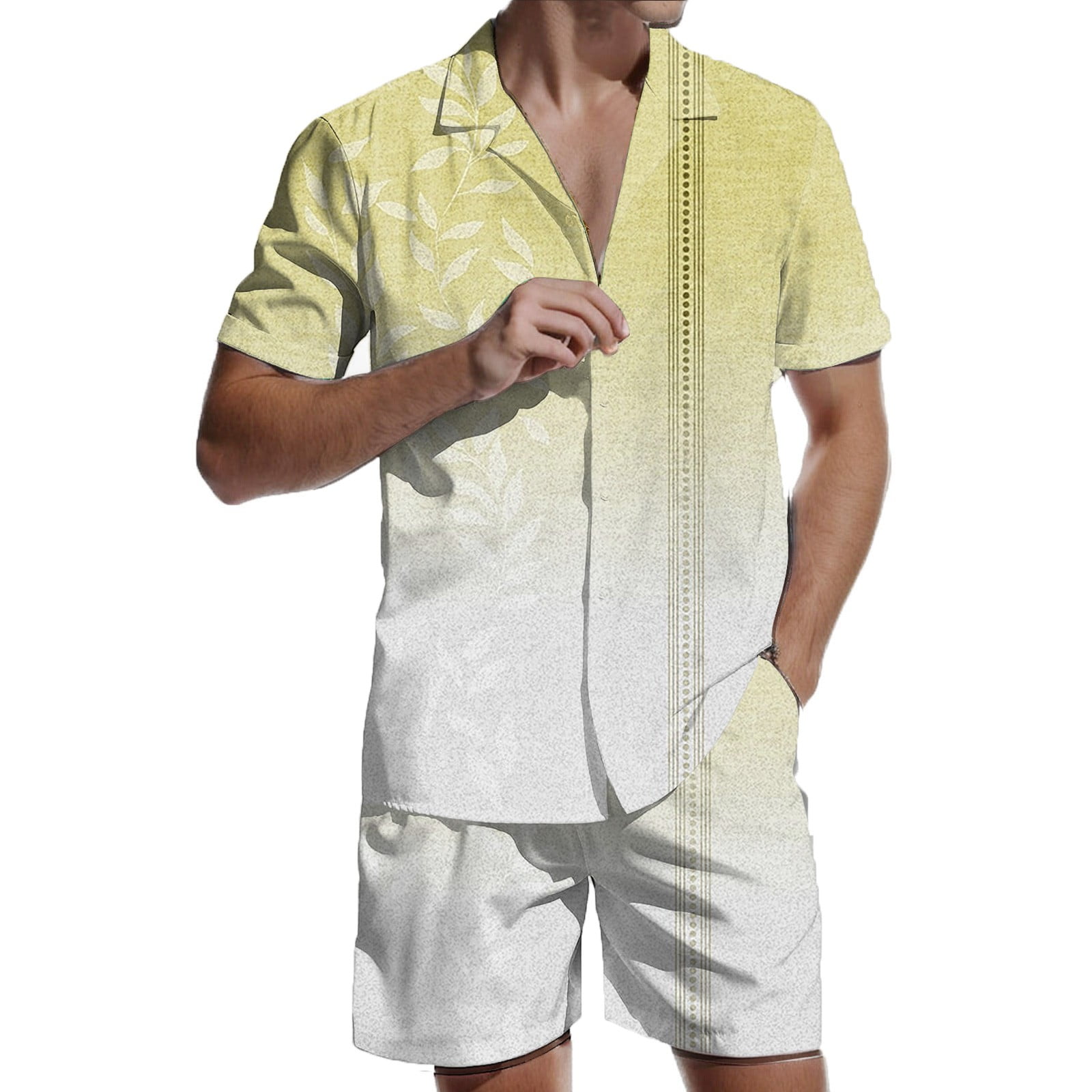 Rrunsv Mens Matching Set Men Linen Sets Outfits 2 Piece Short Sleeve ...