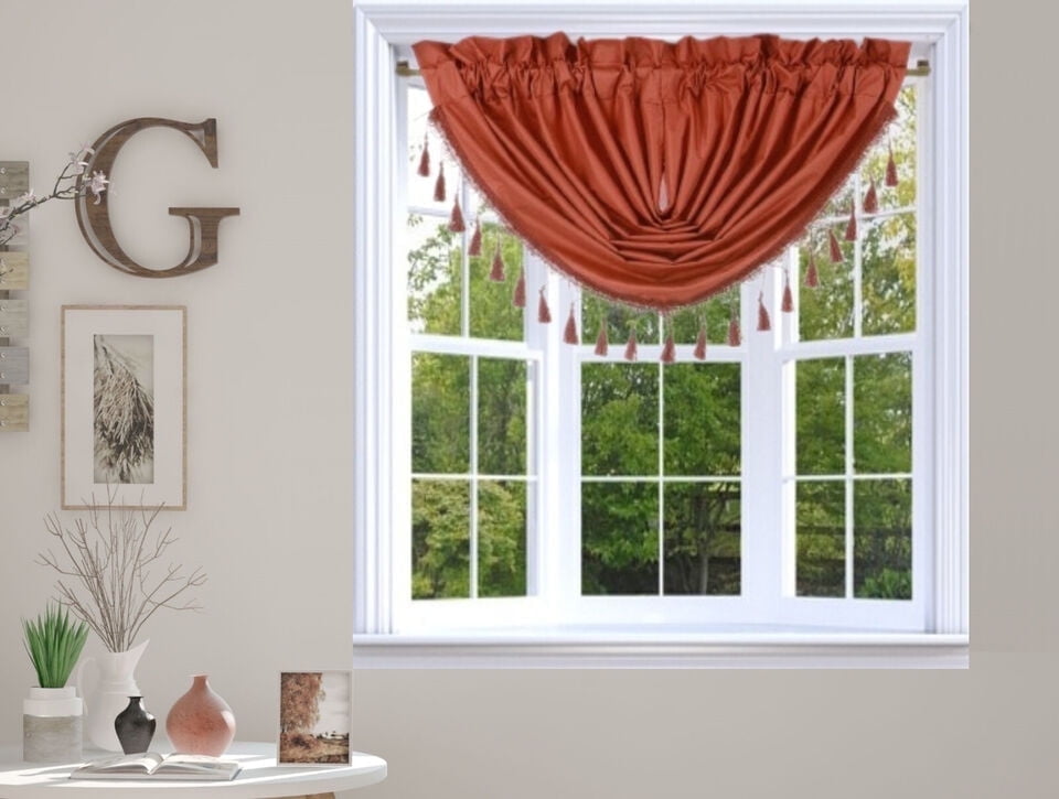 Rs8 1-Piece Brick Rust Swag Waterfall Insulated Foam Lined Blackout Rod ...