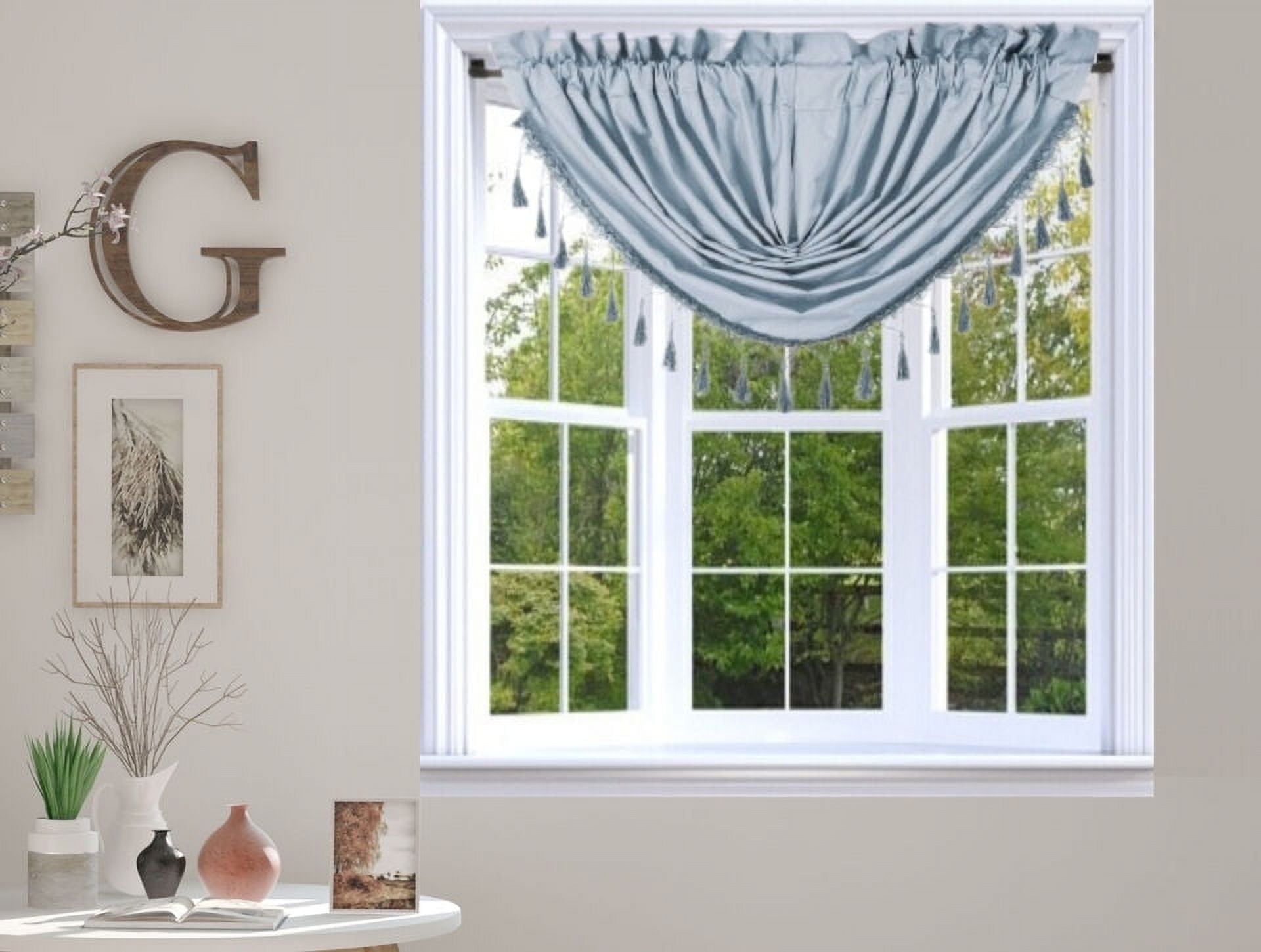 Rs8 1-Piece Slate Blue Swag Waterfall Insulated Foam Lined Blackout Rod ...