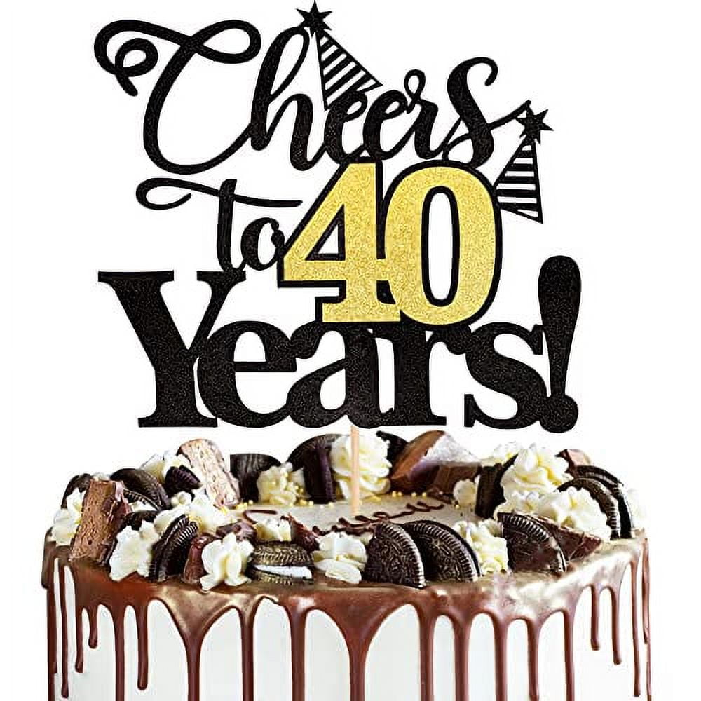 Rsstarxi 1 Pack Cheers To 40 Years Cake Topper Black Glitter Forty