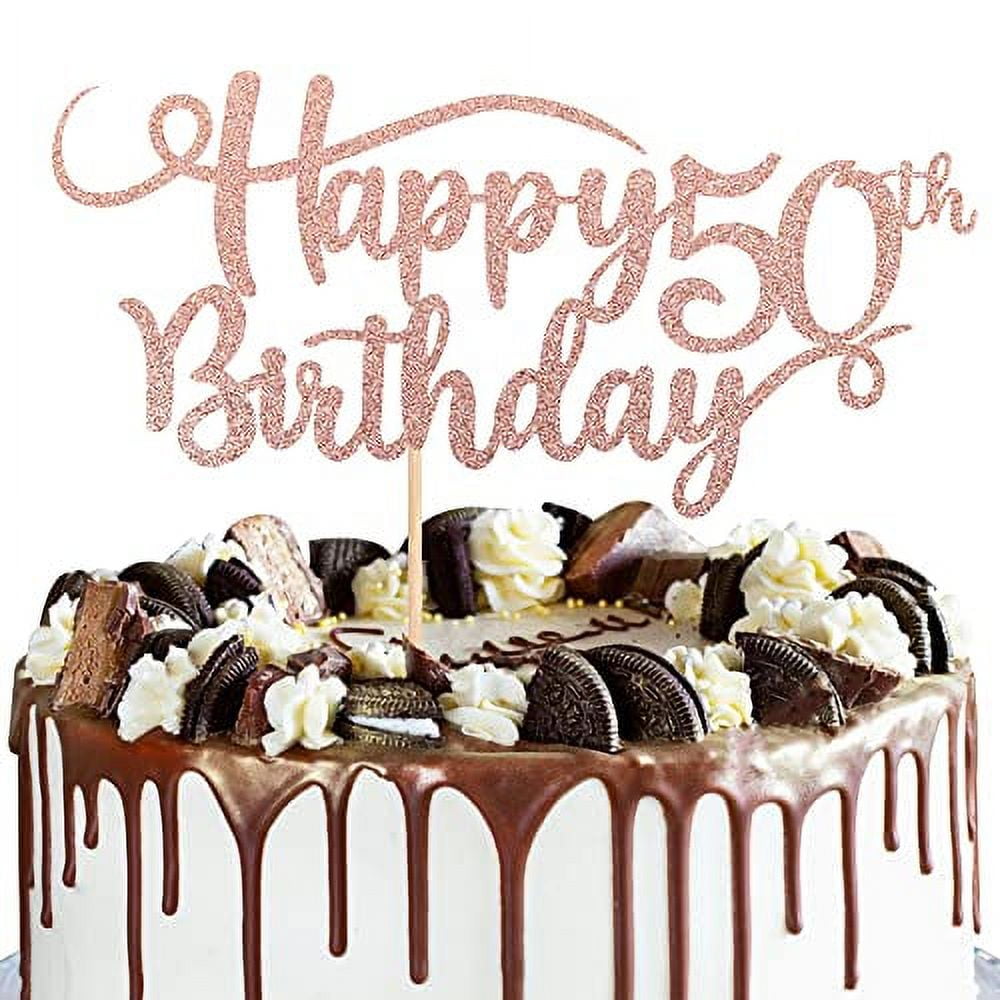 Rsstarxi 1 Pack Happy 50th Birthday Cake Topper Rose Gold Glitter