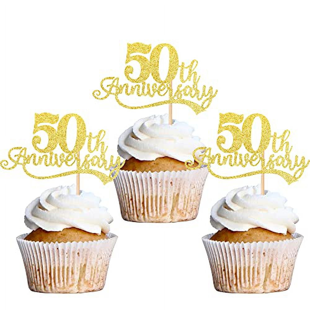 Rsstarxi 24 Pack 50th Anniversary Cupcake Toppers Glitter Cheers To 50