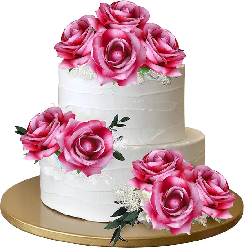 Rsstarxi 9 Pack Red Rose Cake Topper Artificial Flowers Cake Pick ...