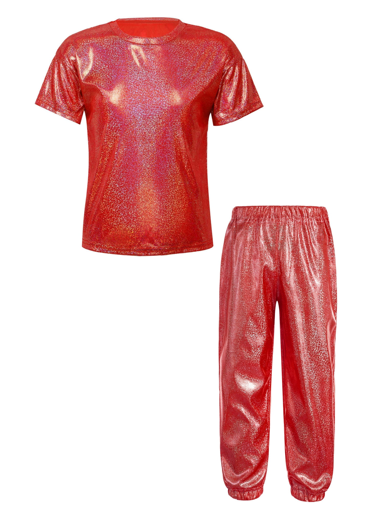 Rswnyirn Kids 2 Piece Shiny Metallic Dance Costume Jazz Hip-hop Dance ...