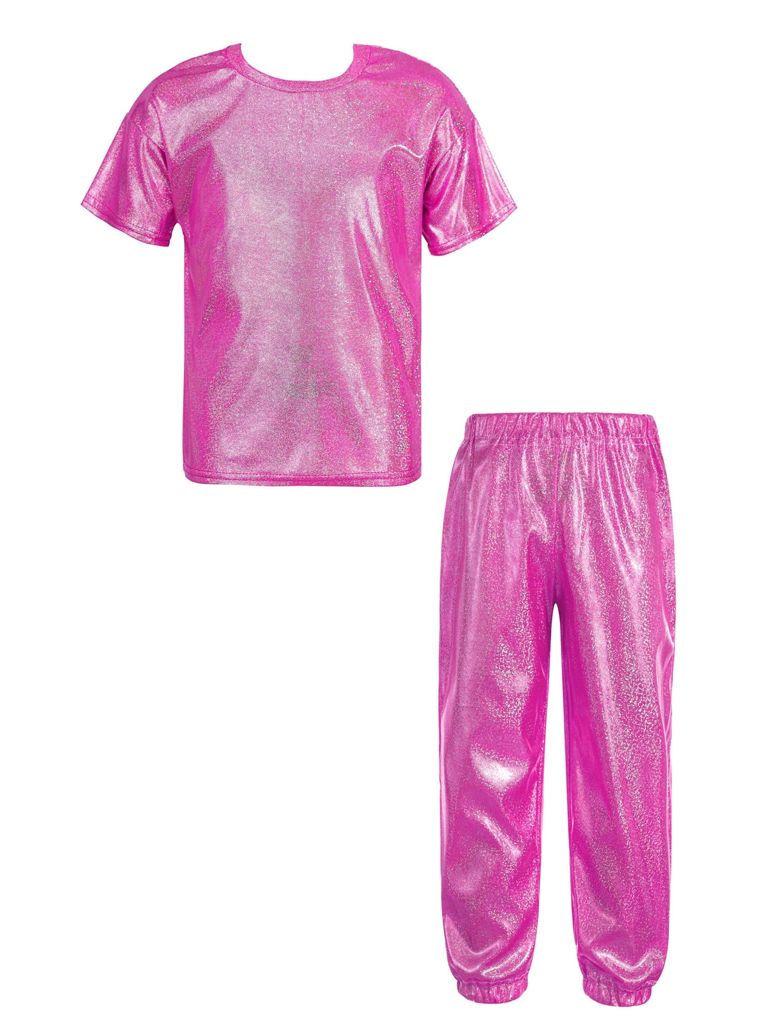 Rswnyirn Kids 2 Piece Shiny Metallic Dance Costume Jazz Hip-hop Dance ...