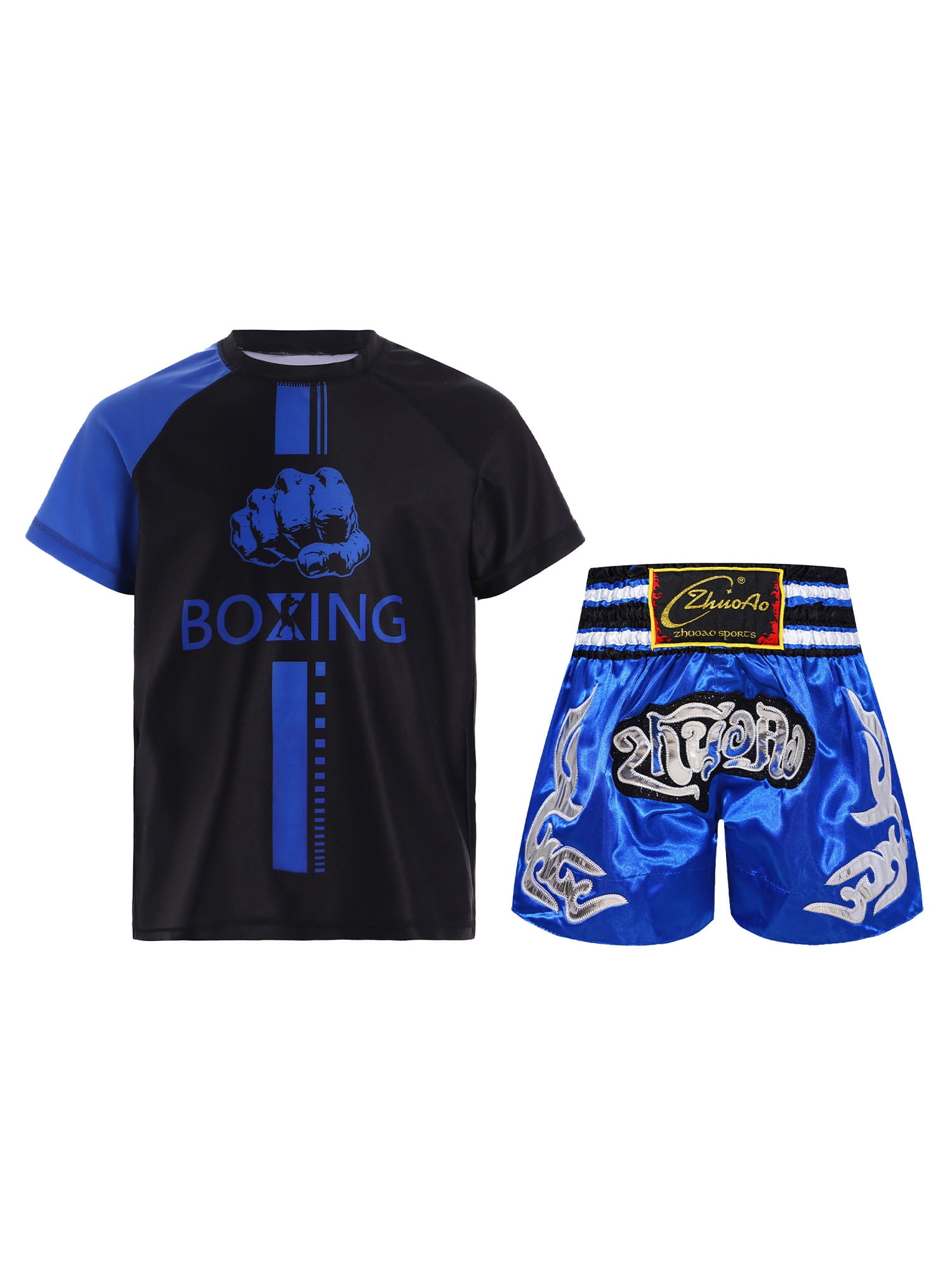 Rswnyirn Kids Boys Boxing Costume Boxing Sports Shirts with Muay Thai ...