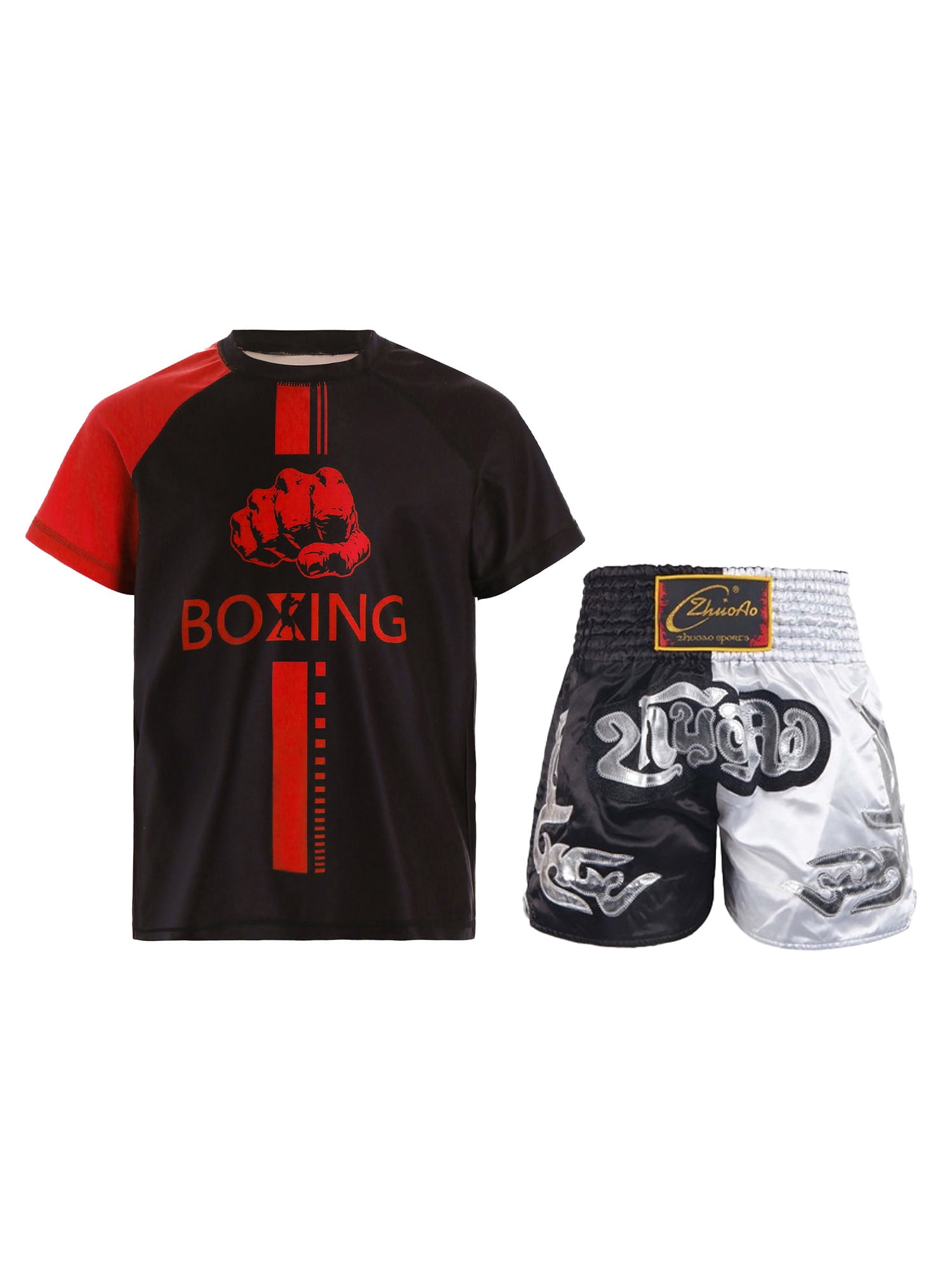 Rswnyirn Kids Boys Boxing Costume Boxing Sports Shirts with Muay Thai ...