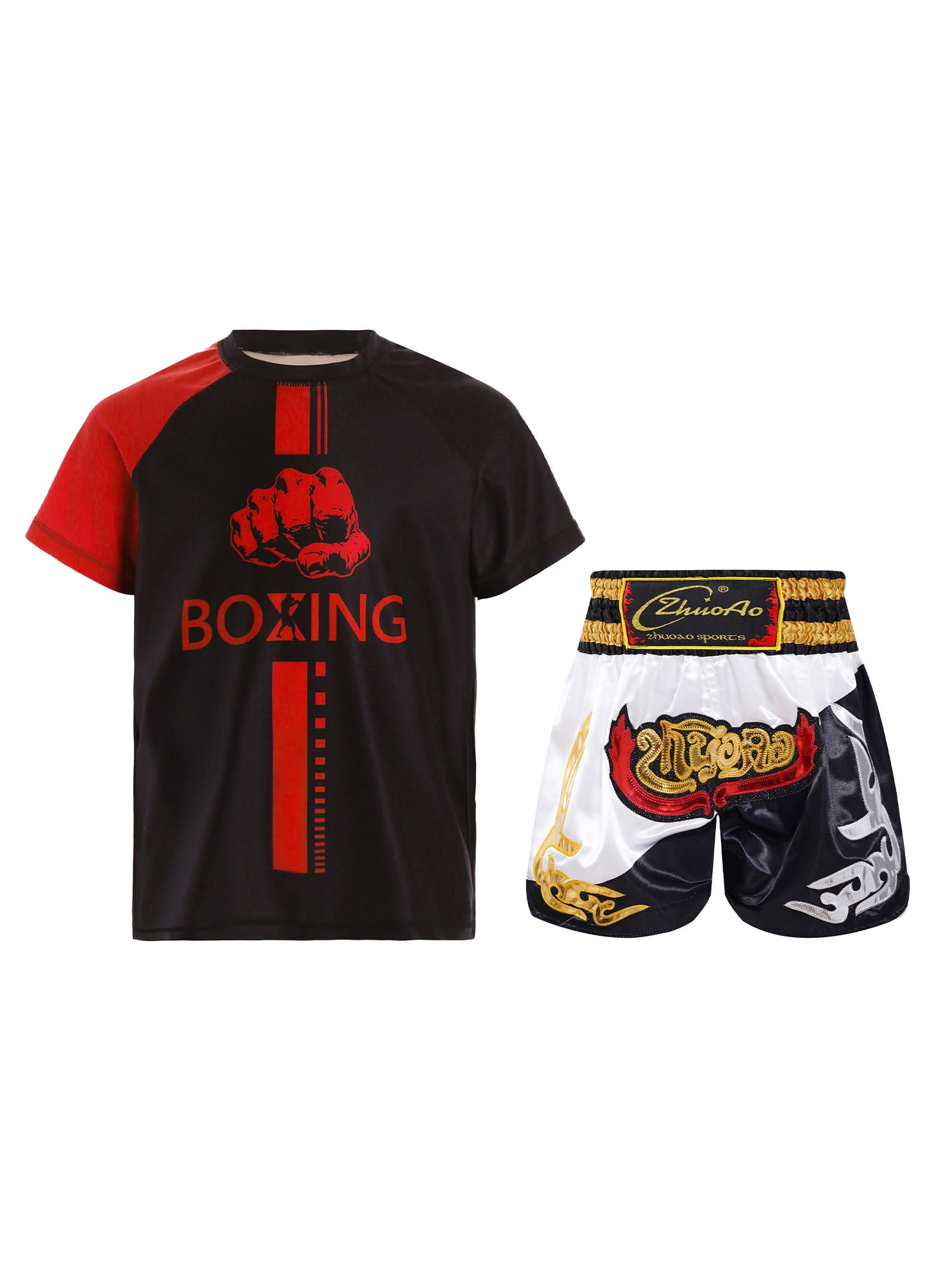 Rswnyirn Kids Boys Boxing Costume Boxing Sports Shirts with Muay Thai ...