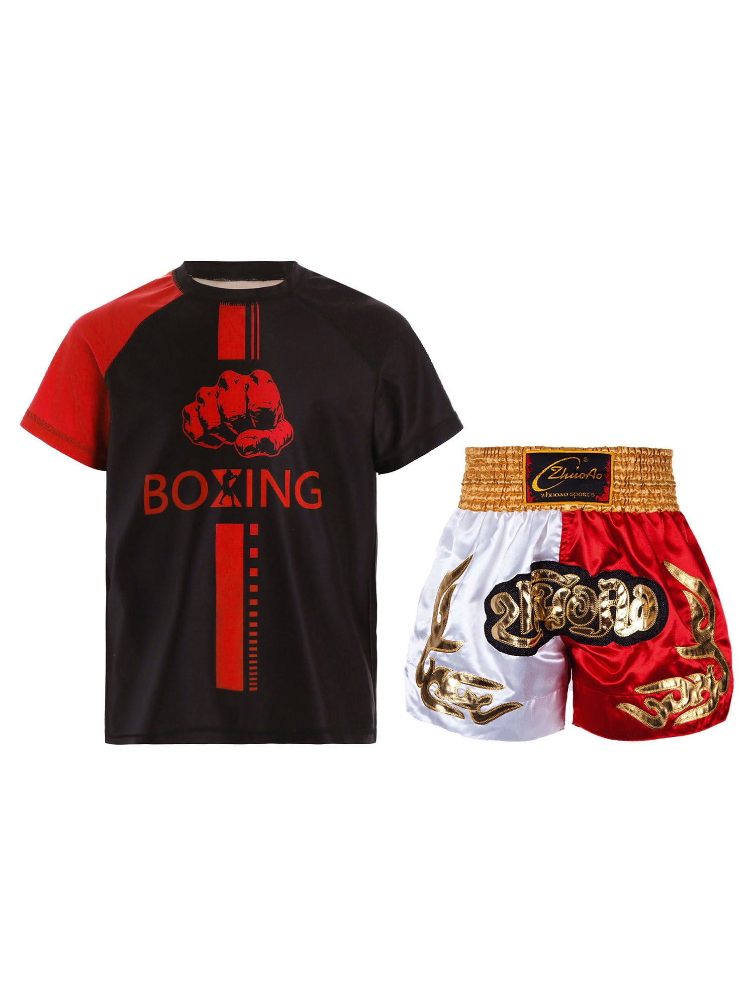Rswnyirn Kids Boys Boxing Costume Boxing Sports Shirts with Muay Thai ...