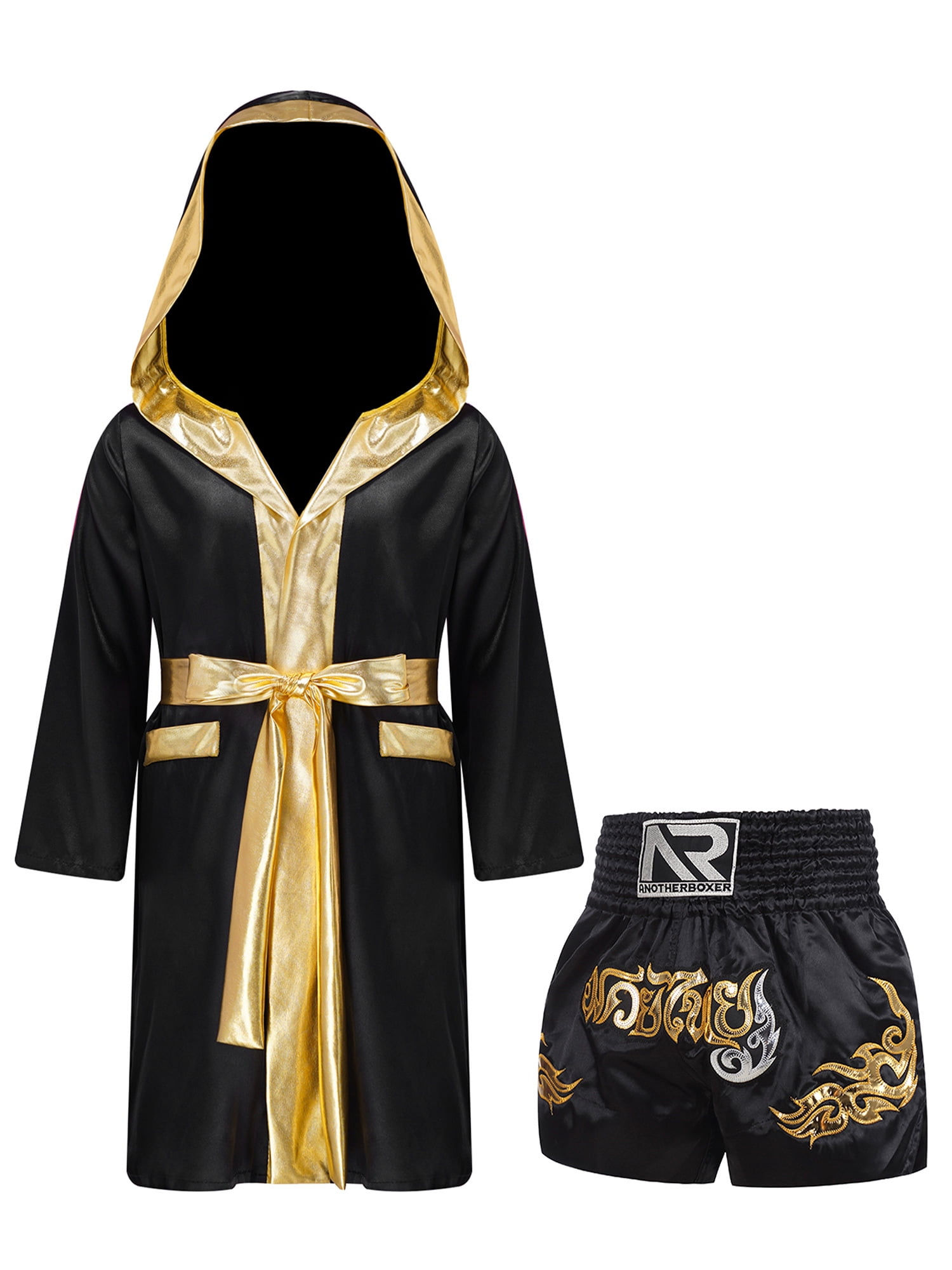 Rswnyirn Kids Boys Boxing Robes Costume Satin Hooded Boxing Robe with ...