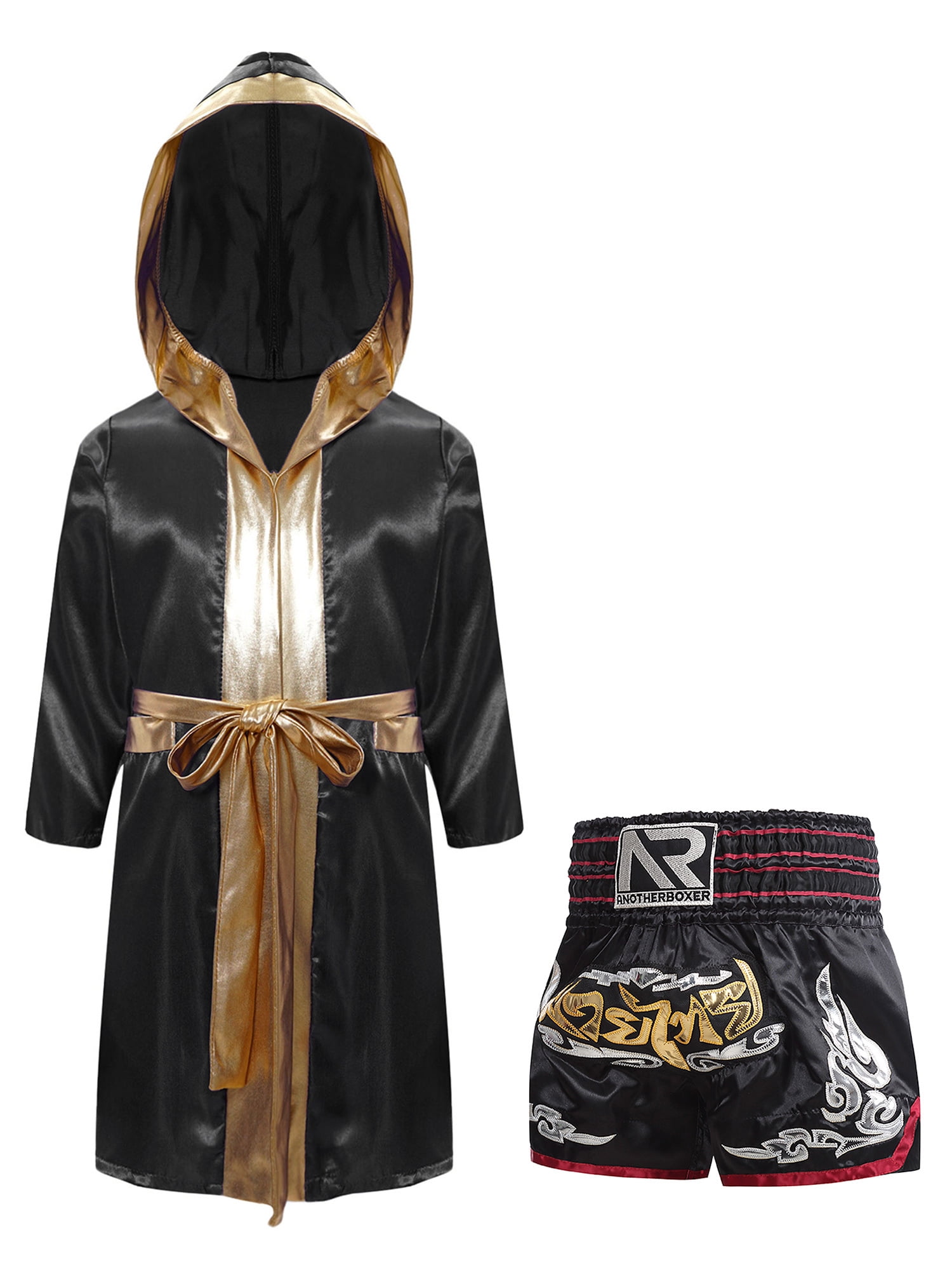 Rswnyirn Kids Boys Boxing Robes Costume Satin Hooded Boxing Robe with ...