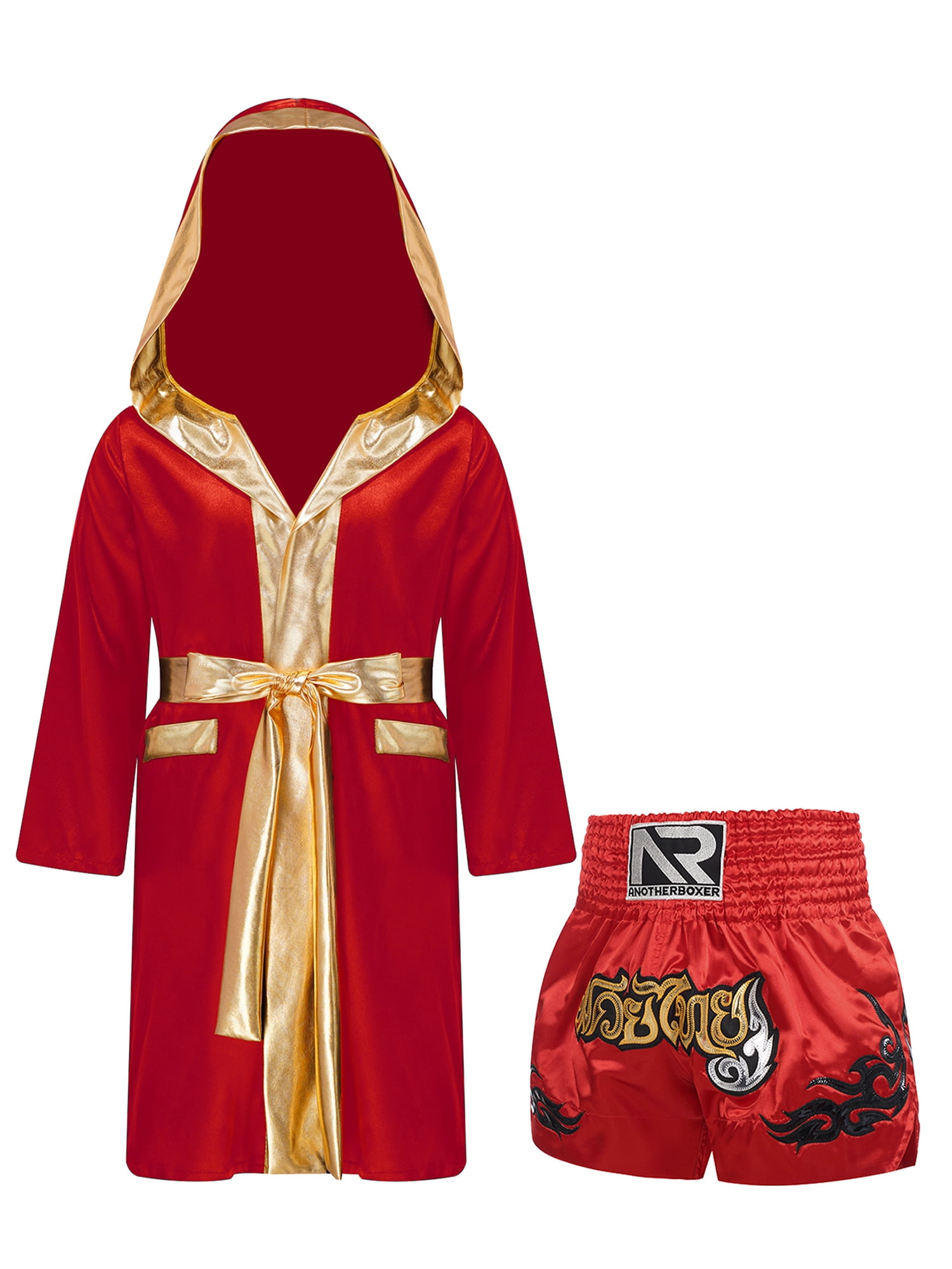 Rswnyirn Kids Boys Boxing Robes Costume Satin Hooded Boxing Robe with ...