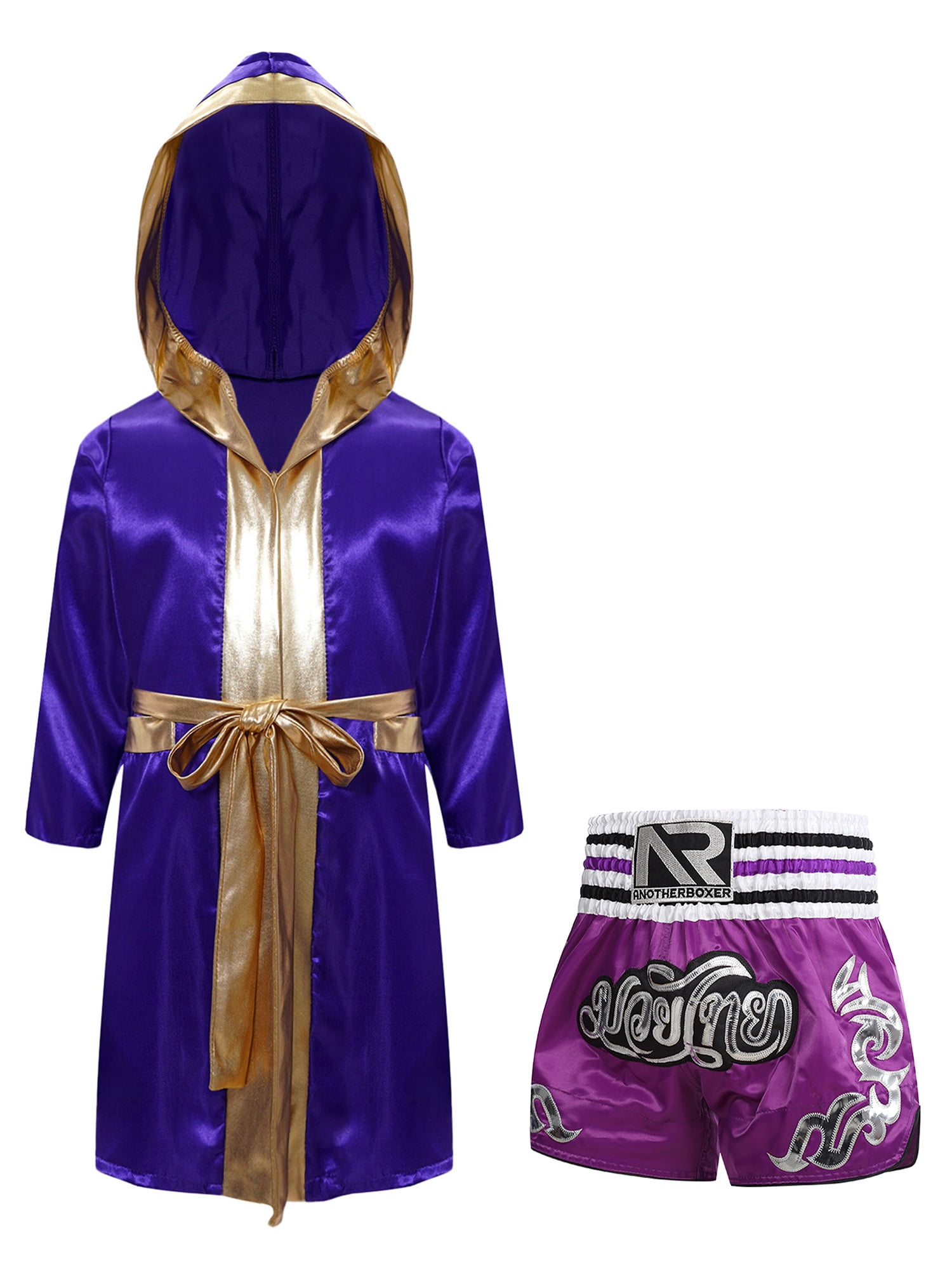 Rswnyirn Kids Boys Boxing Robes Costume Satin Hooded Boxing Robe with ...