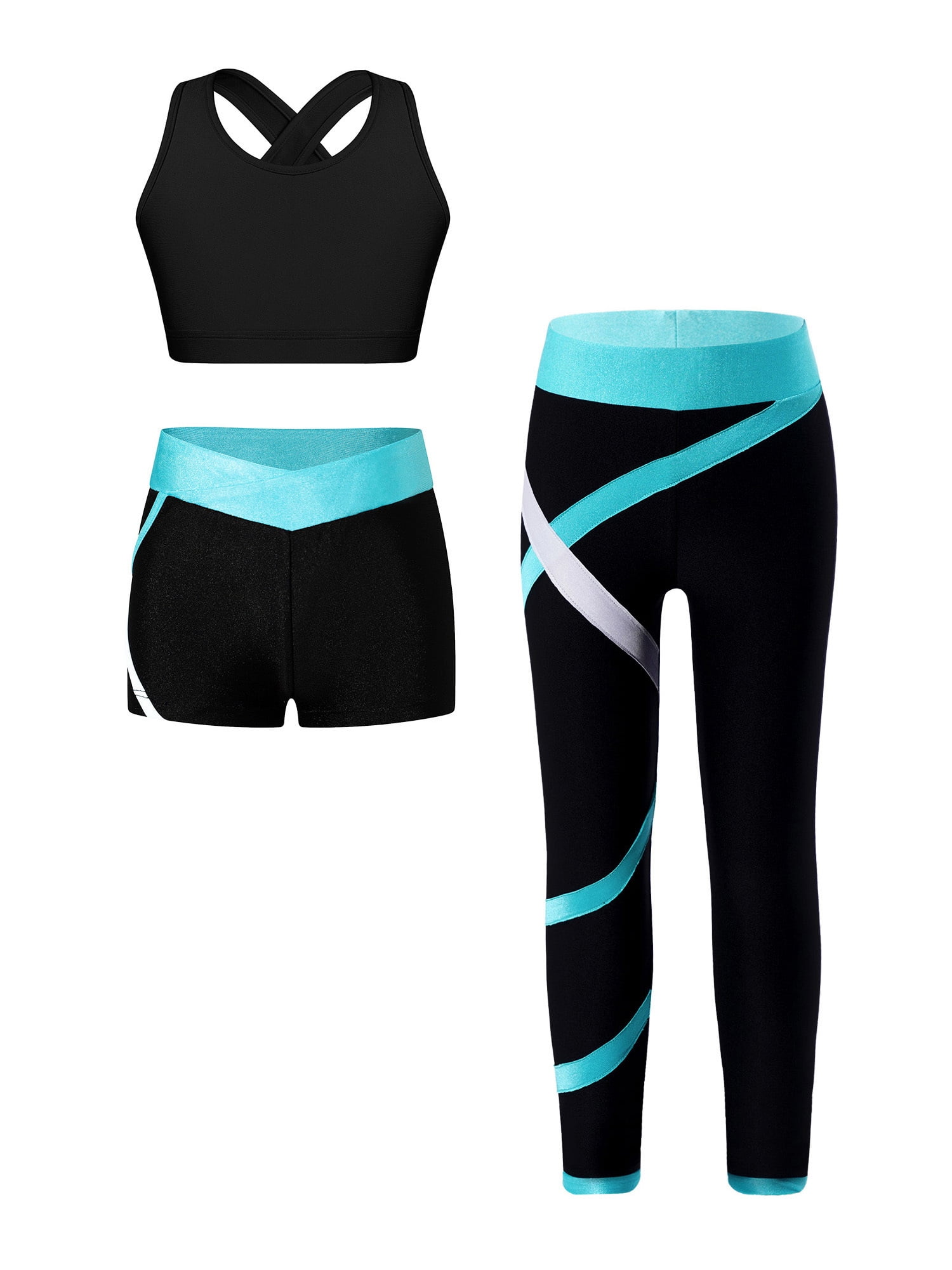 Rswnyirn Kids Girls 3 Pcs Dance Gymnastic Outfit Yoga Workout Training ...