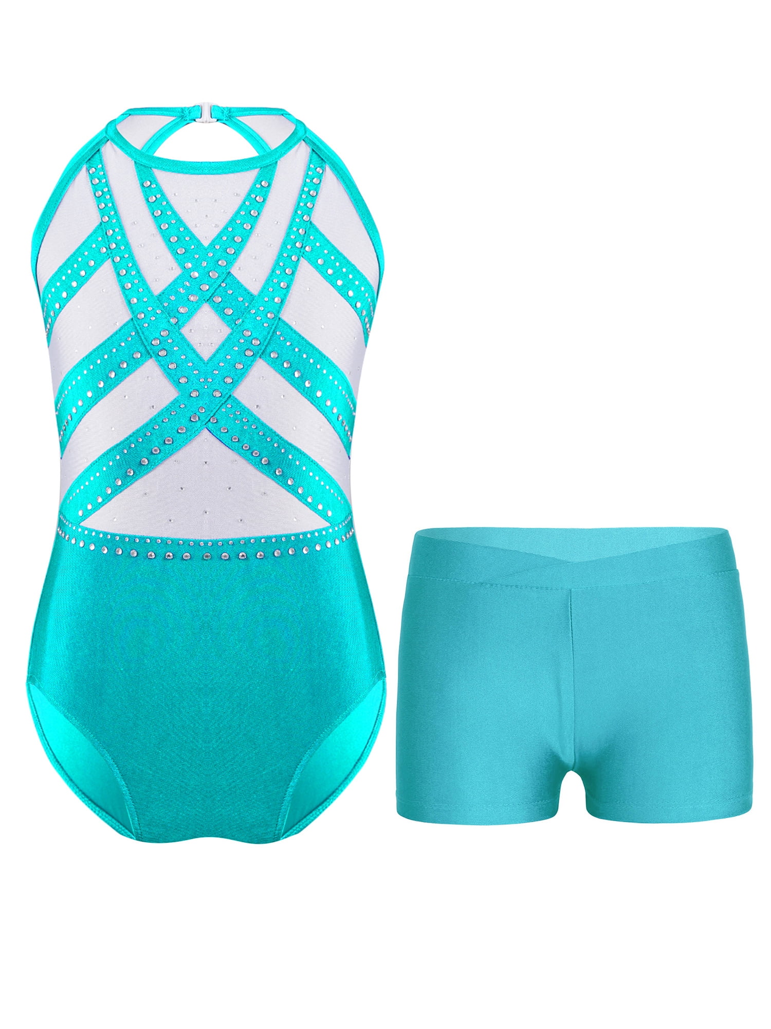 Rswnyirn Kids Girls Gymnastics Training Suit Glittery Rhinestones ...