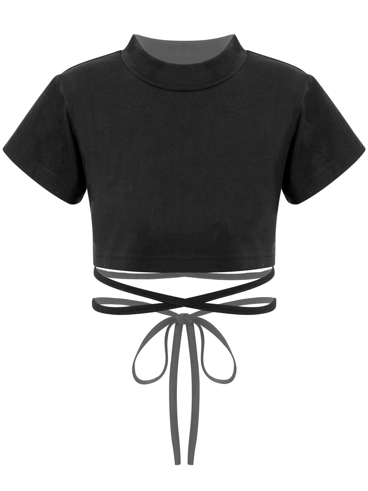 Rswnyirn Kids Girls Street Modern Dance Crop Tops Short Sleeve Cross ...