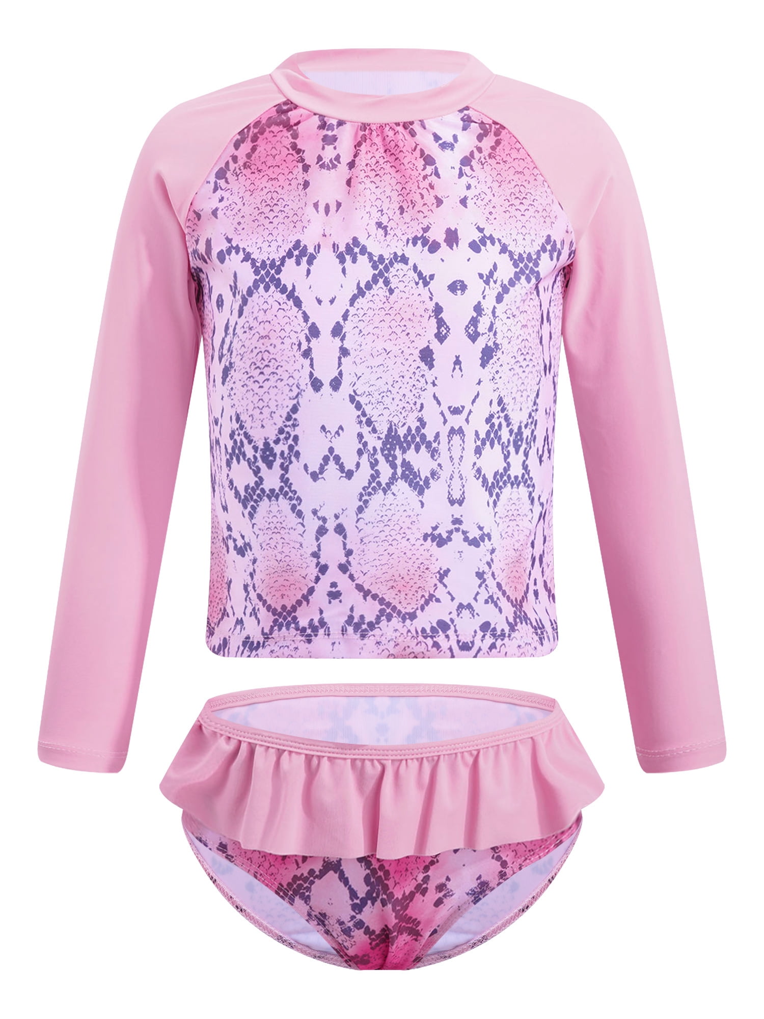 Rswnyirn Kids Girls Two Piece Swimsuit Long Sleeve Mermaid Print UPF 50 ...