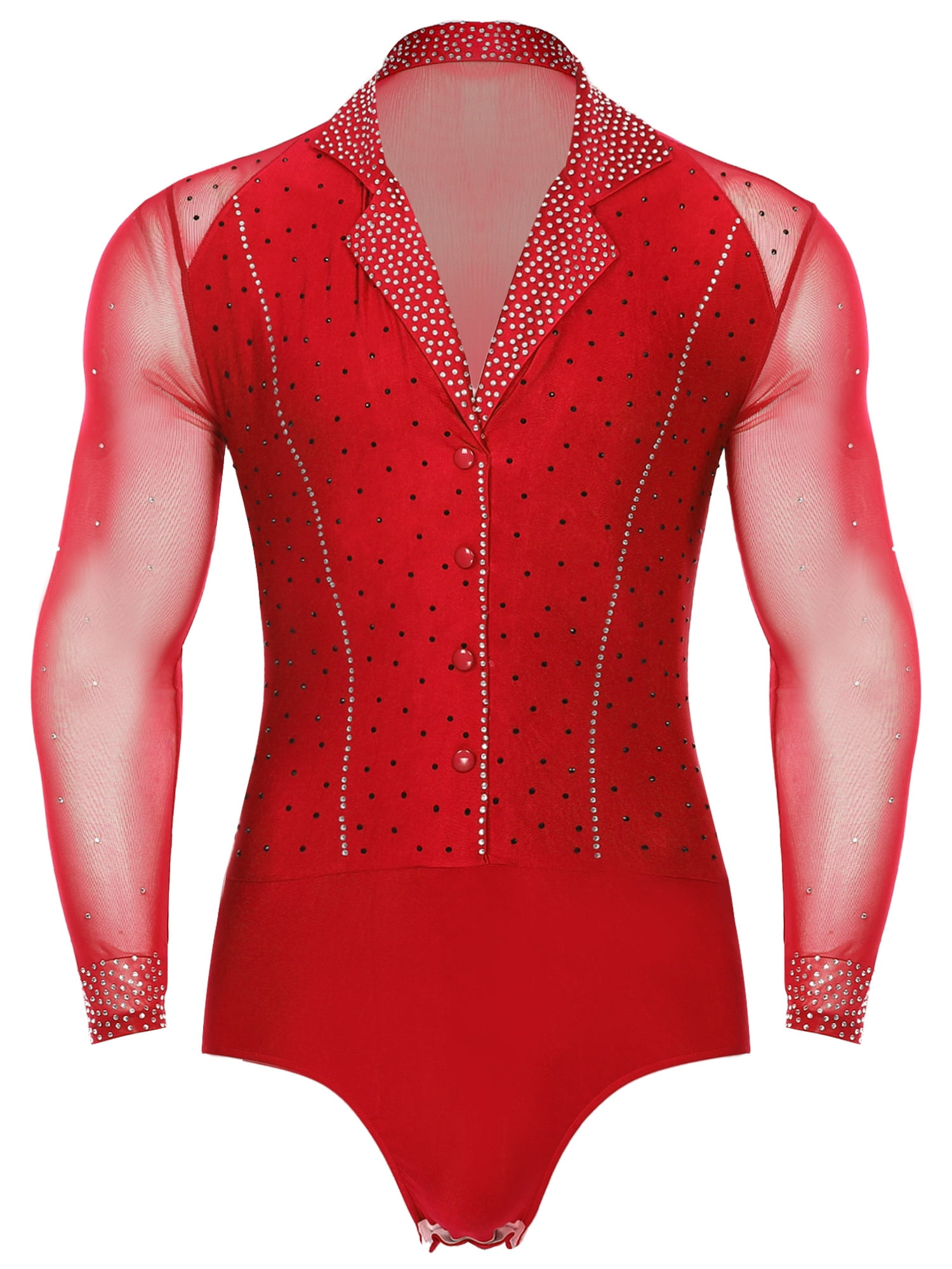 Rswnyirn Men Sheer Mesh Latin Ballroom Dance Leotard Shiny Bodysuit Cha-Cha Ballet Dance Class ...