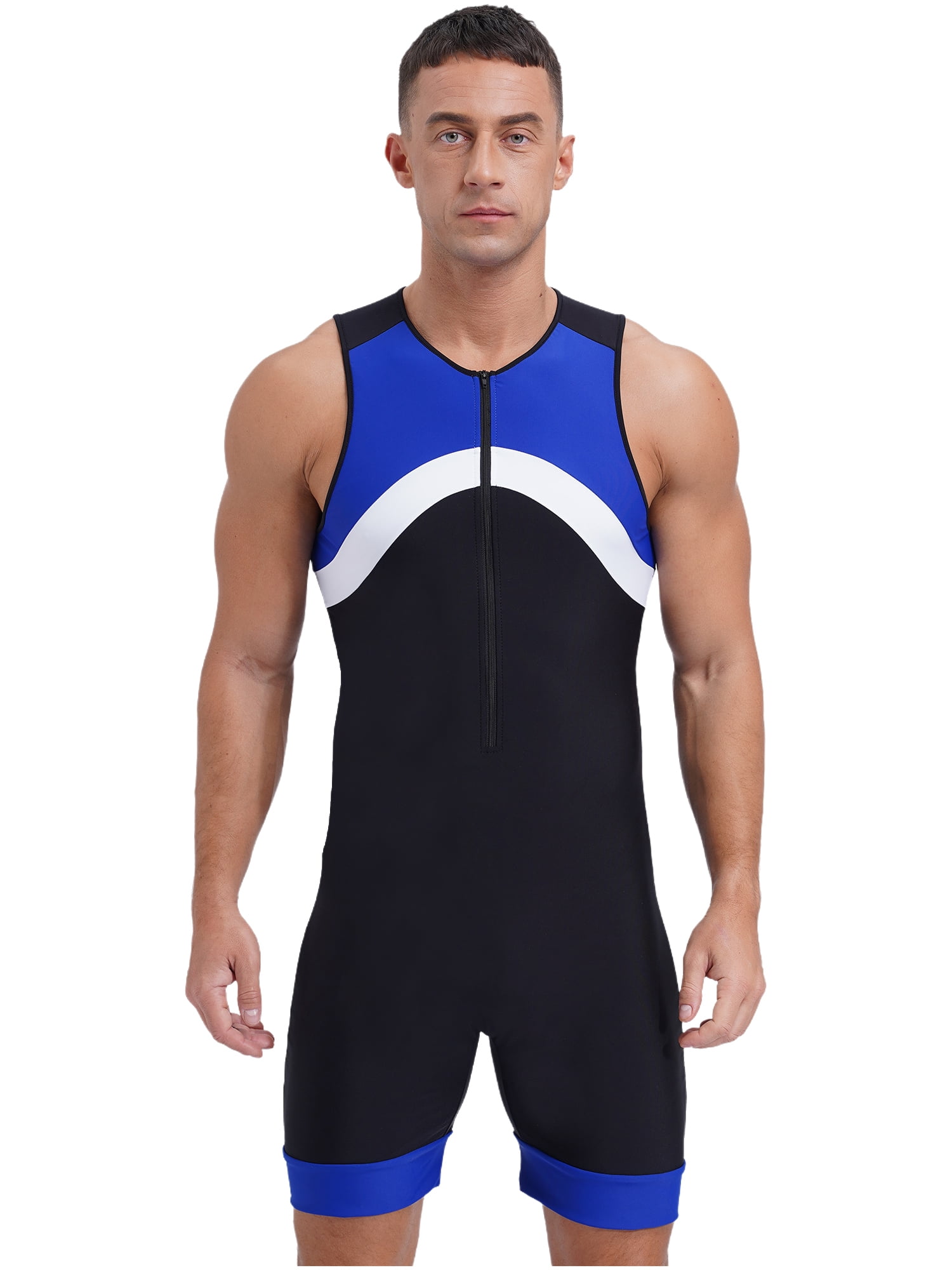 Rswnyirn Men's One Piece Sleeveless Bodysuit Front Zip Shorty Wetsuit ...