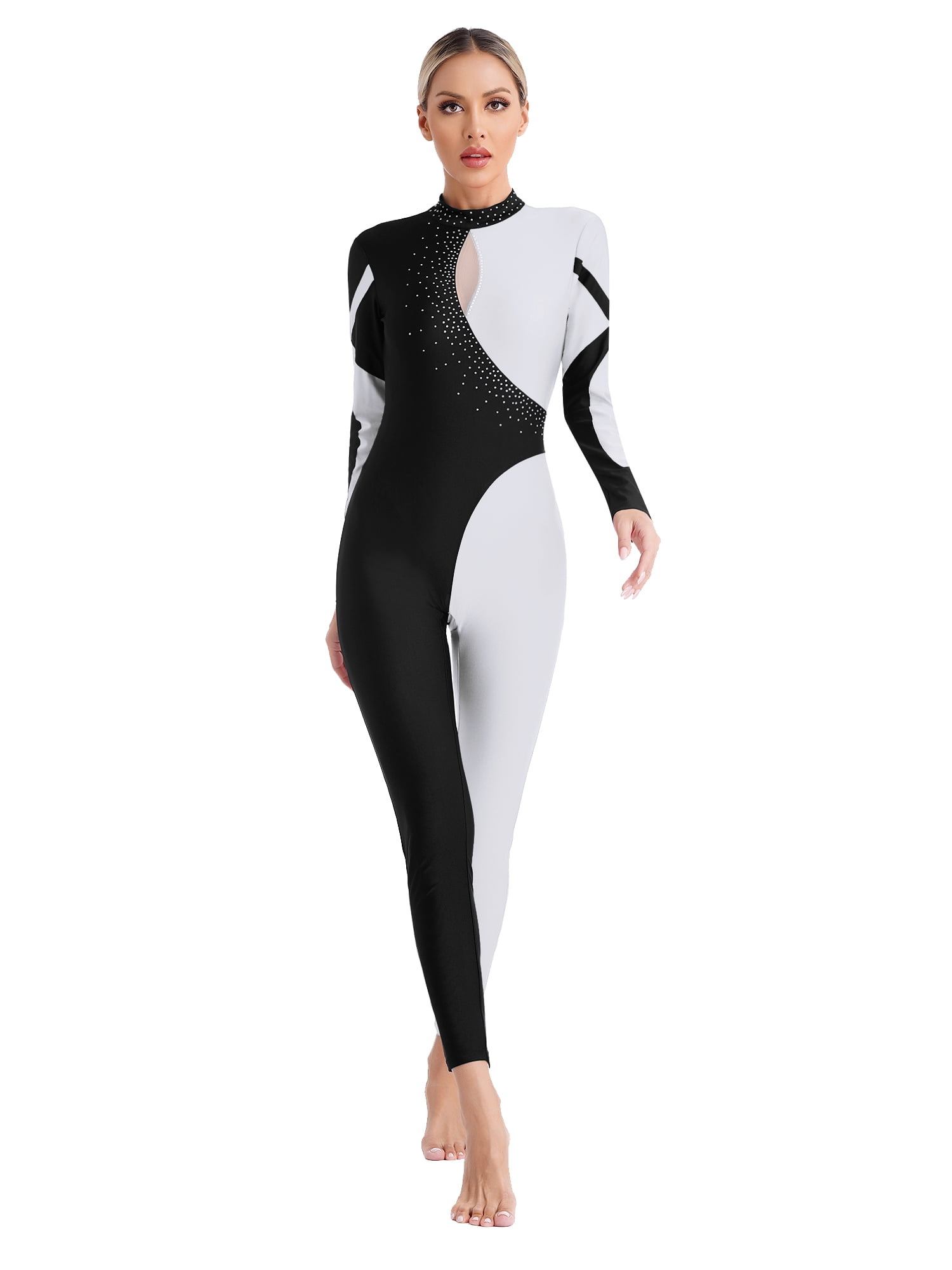 Rswnyirn Women's Long Sleeve Unitard One Piece Gymnastics Jumpsuit Full ...
