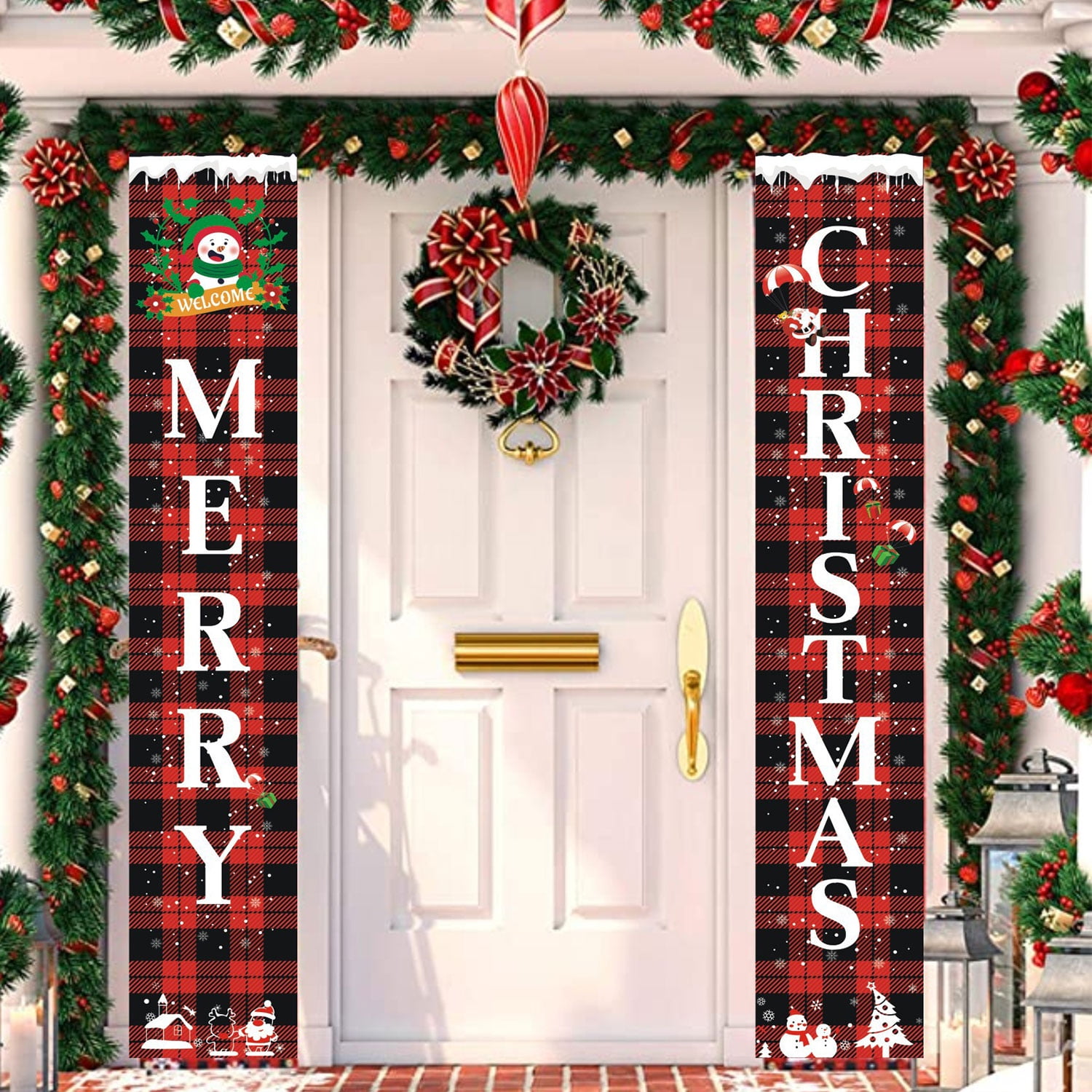 Rtmgob Merry Christmas Porch Sign for Outdoor, Christmas Banner, Red ...