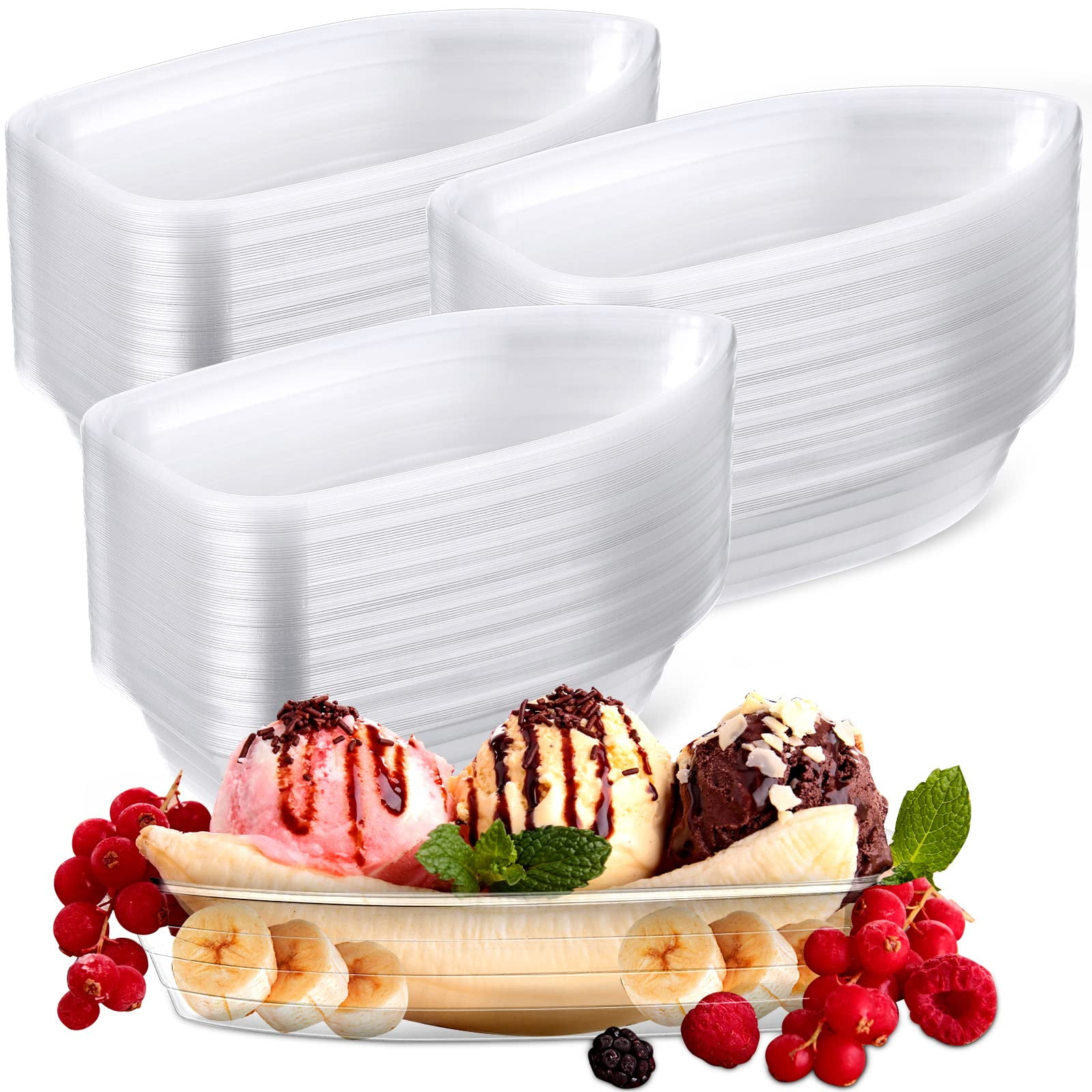 Rtteri 100 Pcs Banana Split Boat Plate 12oz Disposable Ice Cream Sundae ...