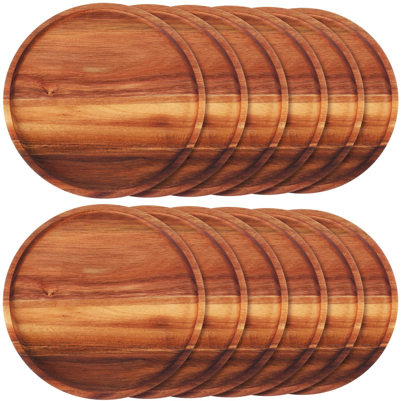 Rtteri 12 Pcs Acacia Wood Dinner Plates Round Wood Dishes Wooden ...