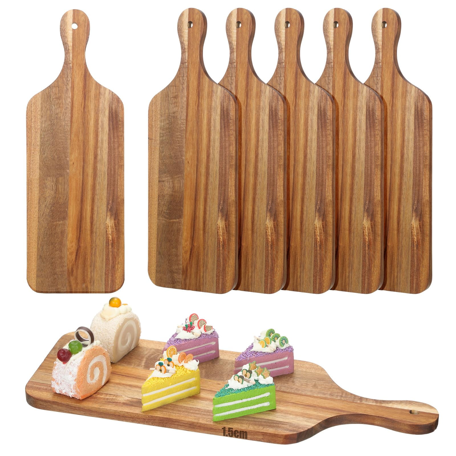 Rtteri 6 Pcs Acacia Wood Cutting Board with Handles Kitchen Thicken ...