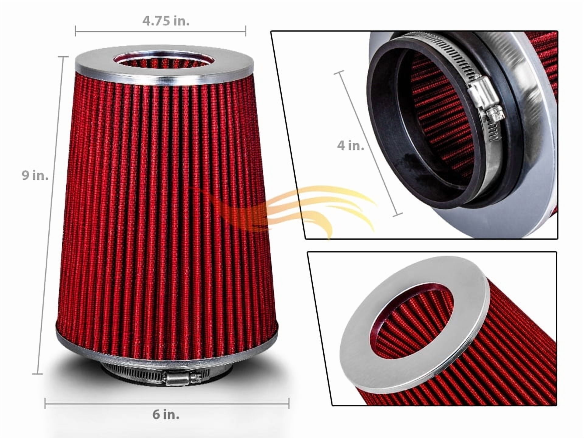 RED 4" 102mm Inlet Truck Air Intake Cone Replacement Quality Dry Air ...