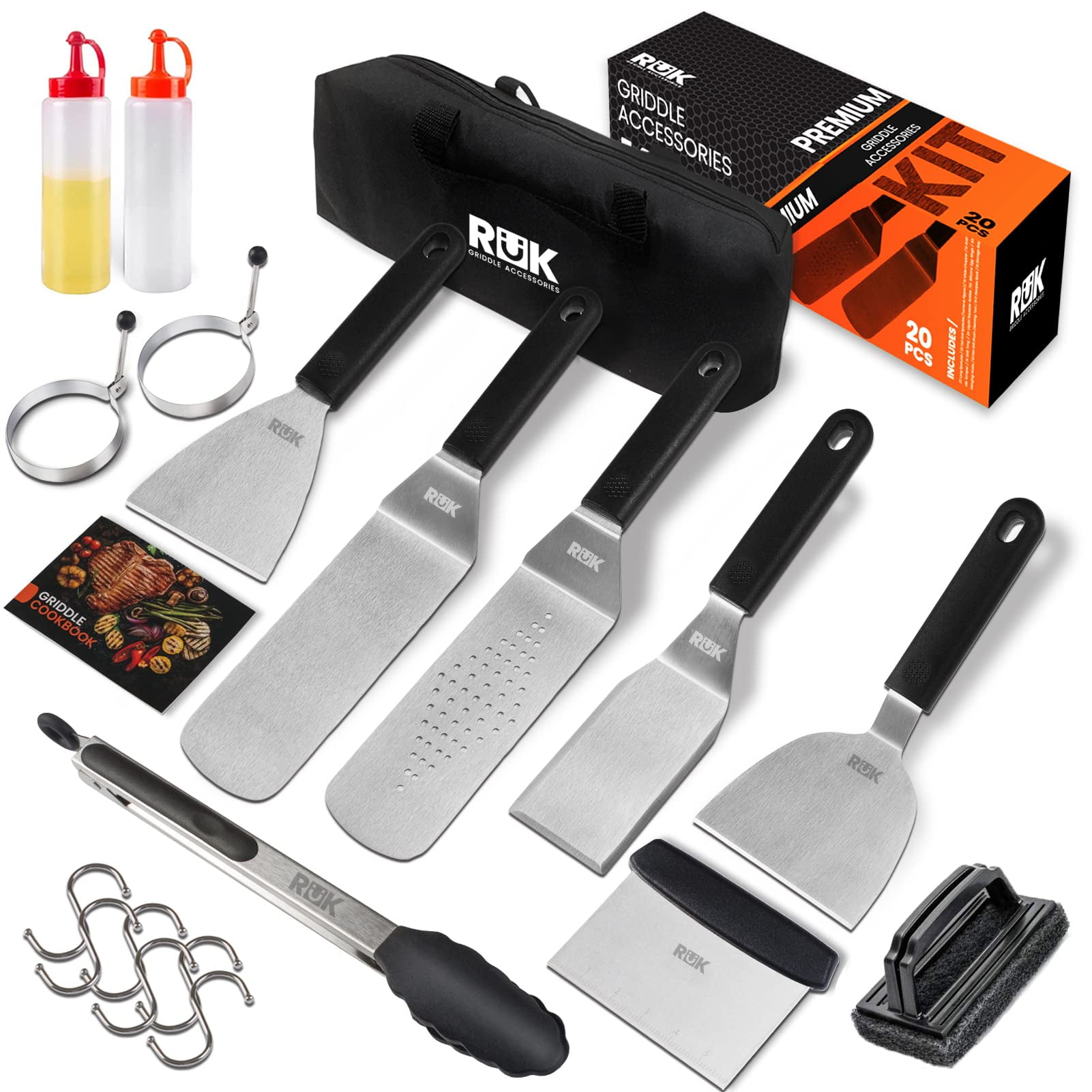 RuK, Griddle Accessories Set, 20 pcs, Stainless Steel Grill Tools ...
