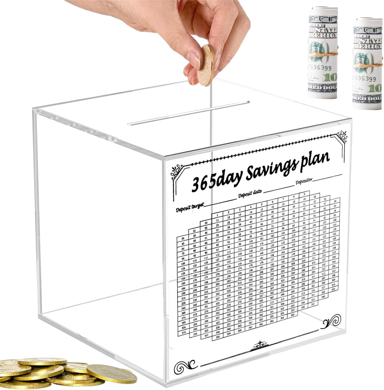 RuWeoMaa 10k Smash Box for Money, 365 Days Clear Acrylic Money Box ...