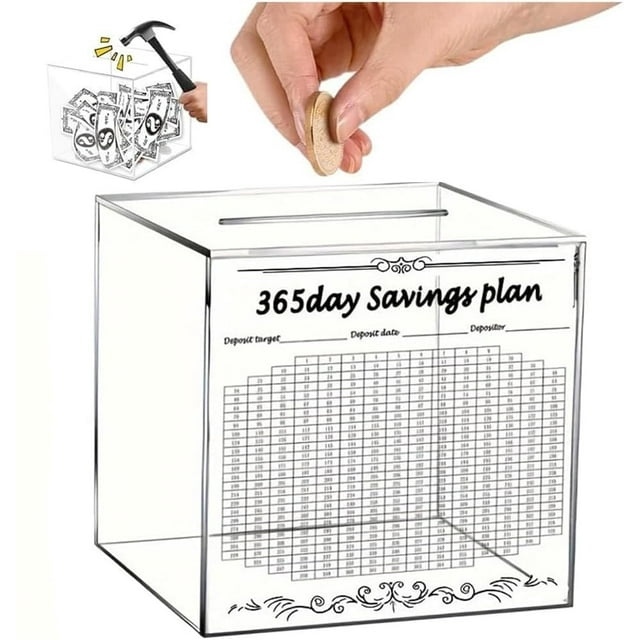 RuWeoMaa 10k Smash Box for Money, 365 Days Clear Acrylic Money Box ...