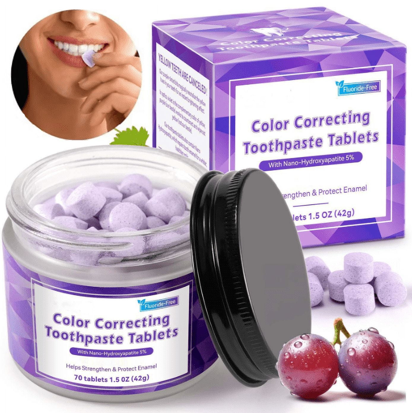 RuWeoMaa 140 Pcs Purple Toothpaste Tablets with Nano Hydroxyapatite for Teeth Whitening, Fresh ...