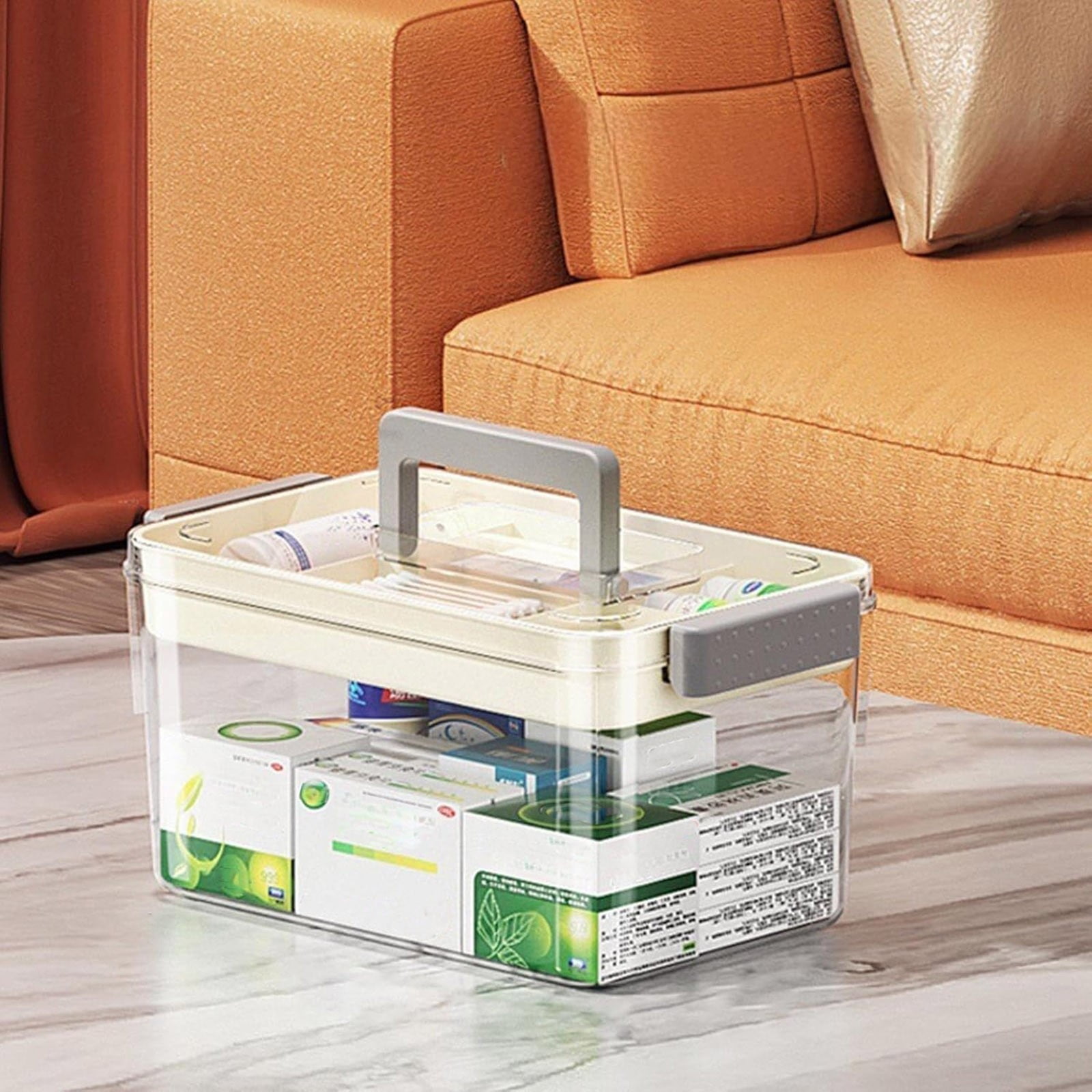 RuWeoMaa 2-Tier Medicine Storage Box with Handle, Clear Plastic First ...