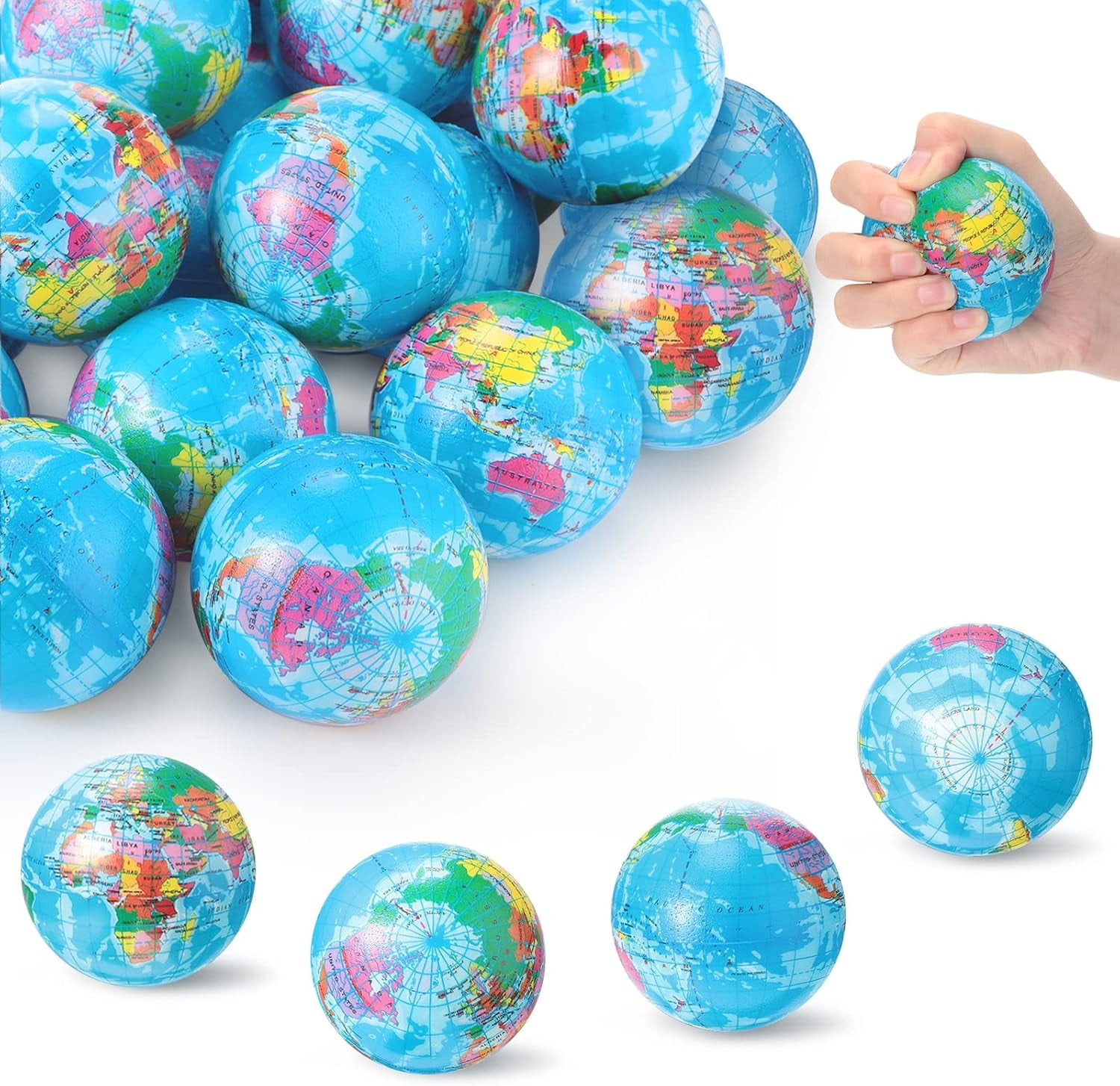 RuWeoMaa 48 Pcs Globe Earth Stress Balls Eatrh Day Bulk Gifts ...
