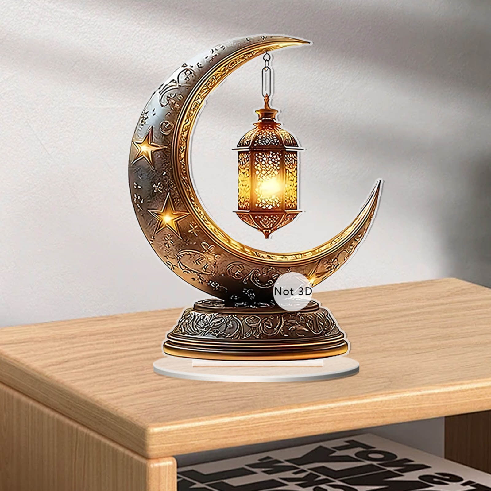 RuWeoMaa Acrylic Ramadan Mubarak Decoration, 2D Crescent Moon Star ...