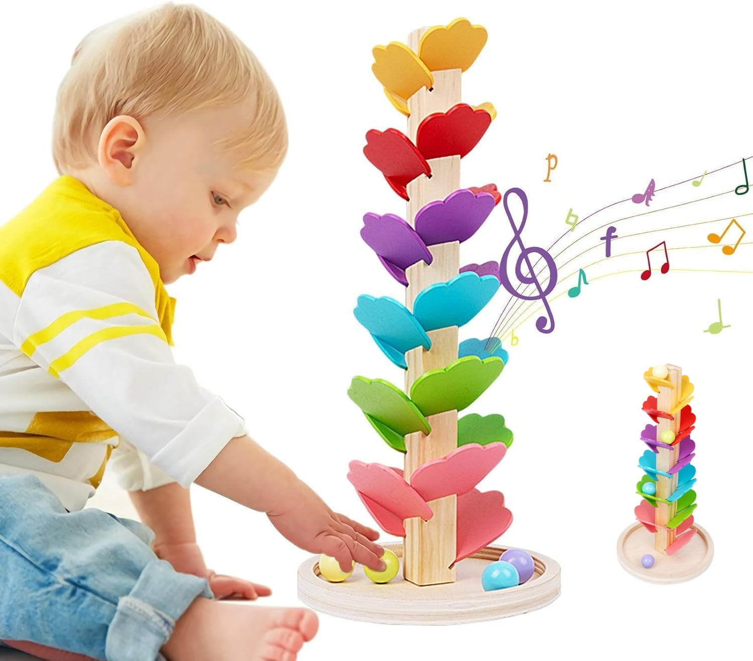 RuWeoMaa Multifunctional Rainbow Drop Kids Music Tree Toy - Wooden Ball ...