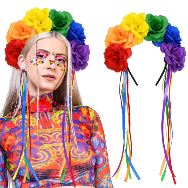 RuWeoMaa Pride Rainbow Rose Flower Headband Colorful Rose Flower Crown ...