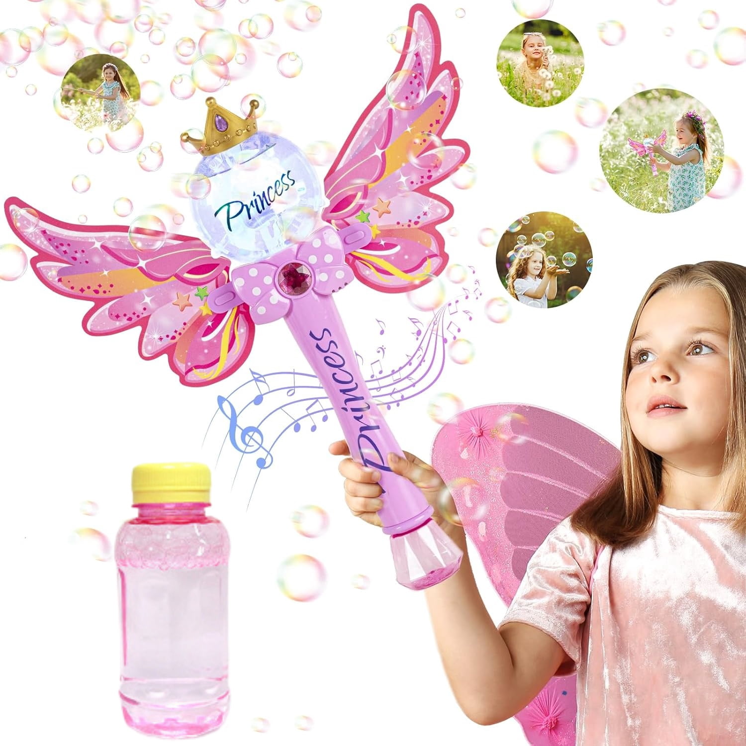 RuWeoMaa Princess Magic Bubble Wand,Butterfly Bubble Blower for Kids ...