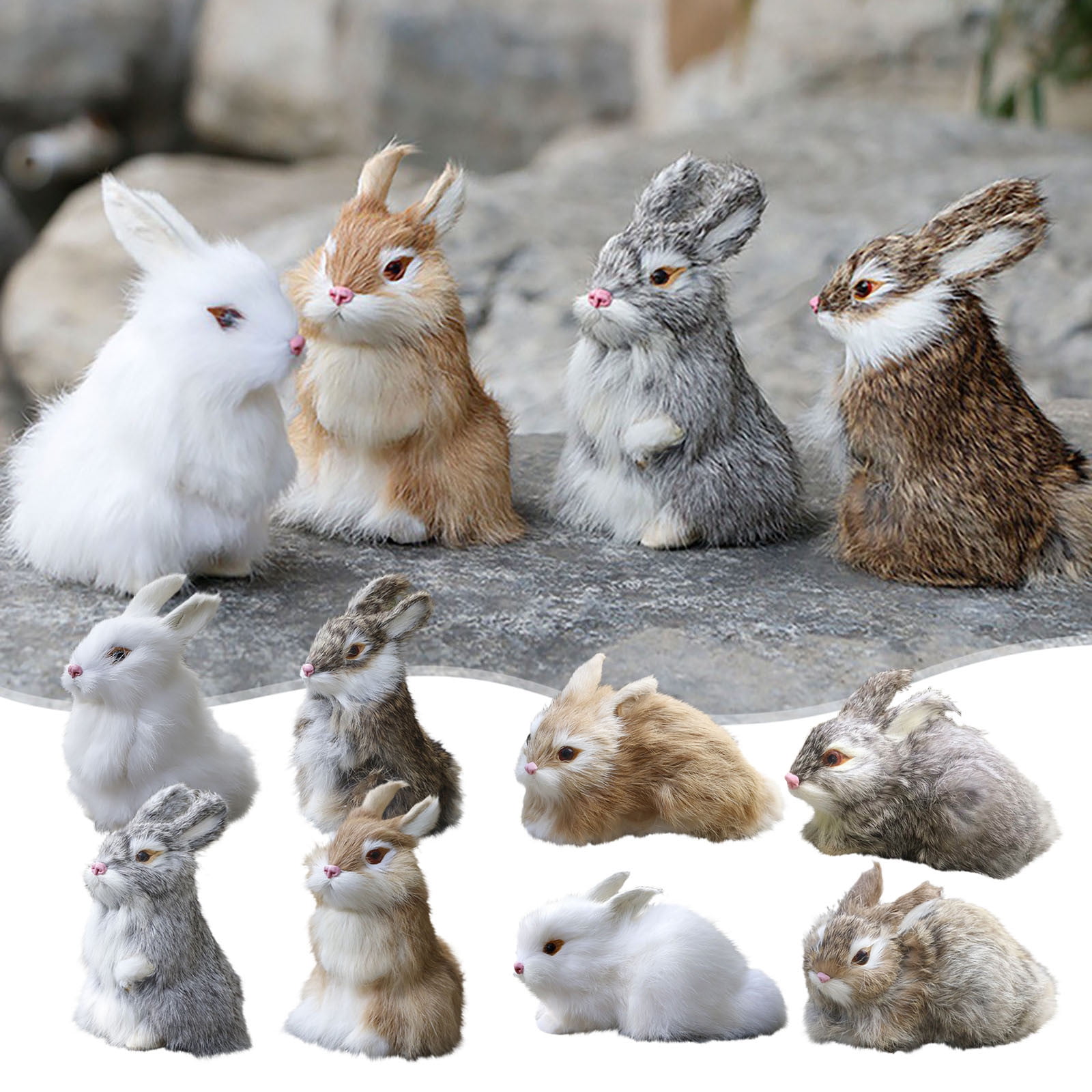 RuWeoMaa Realistic Cute Plush Rabbits Lifelike Animal Easter Bunny ...