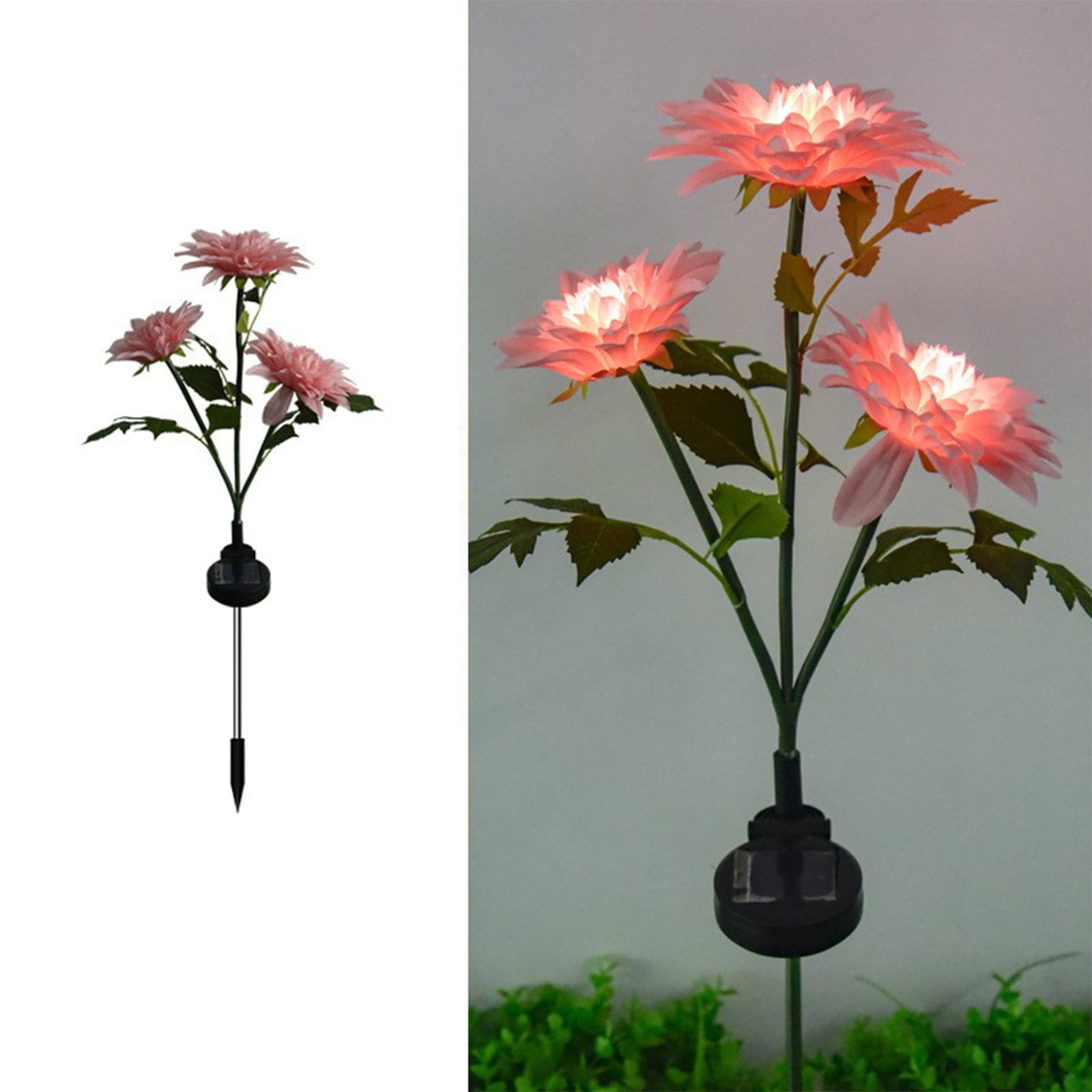 RuWeoMaa Solar Pathway Lights Outdoor Waterproof - 3-Head Flower Solar ...