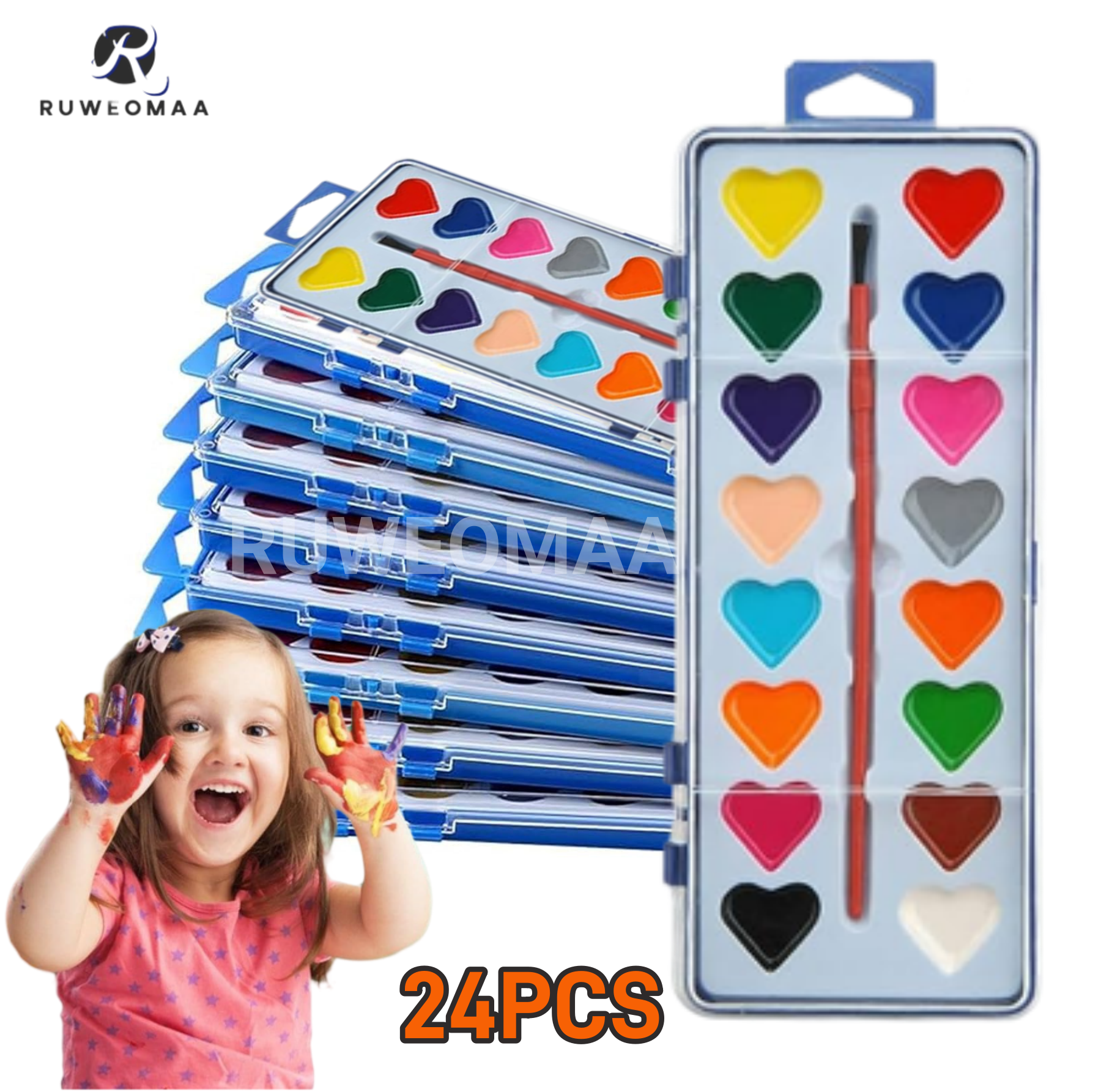 RuWeoMaa Valentines Day Painting Kit, 16 Colors Heart Shaped Watercolor ...