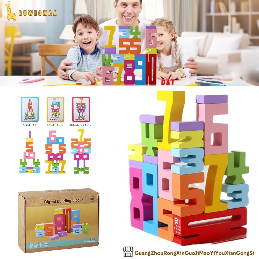 RuWeoMaa Wooden Educational Number Blocks for Kids, Montessori-Inspired ...