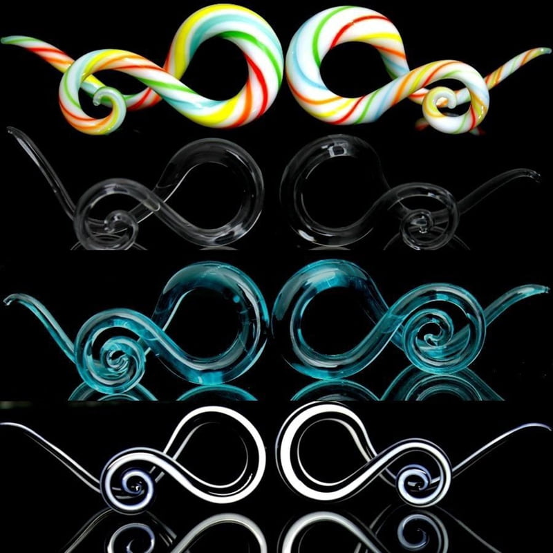 Ruanlalo 1 Pair Unisex Glass Twisted Snail Ear Gauges Hangers Plugs ...