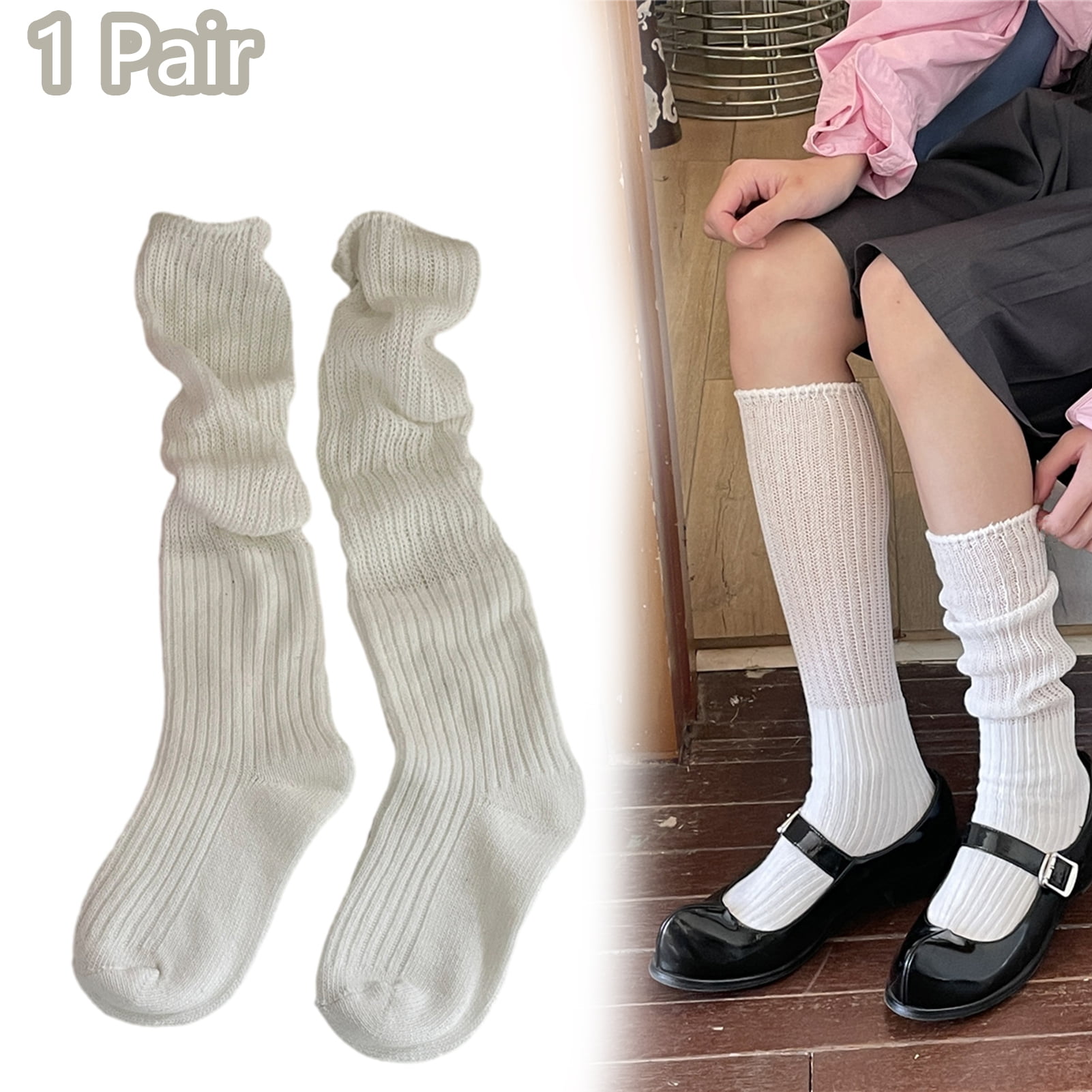 Ruanlalo 1 Pair Women Winter Long Socks Knitting Calf Socks Solid Color ...